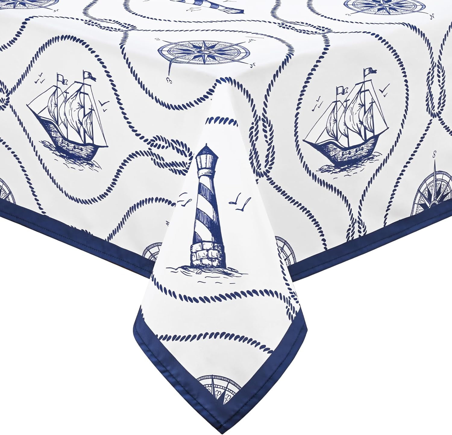Nautical Compass Tablecloth Summer Table Cloth Rectangle Table Blue ...