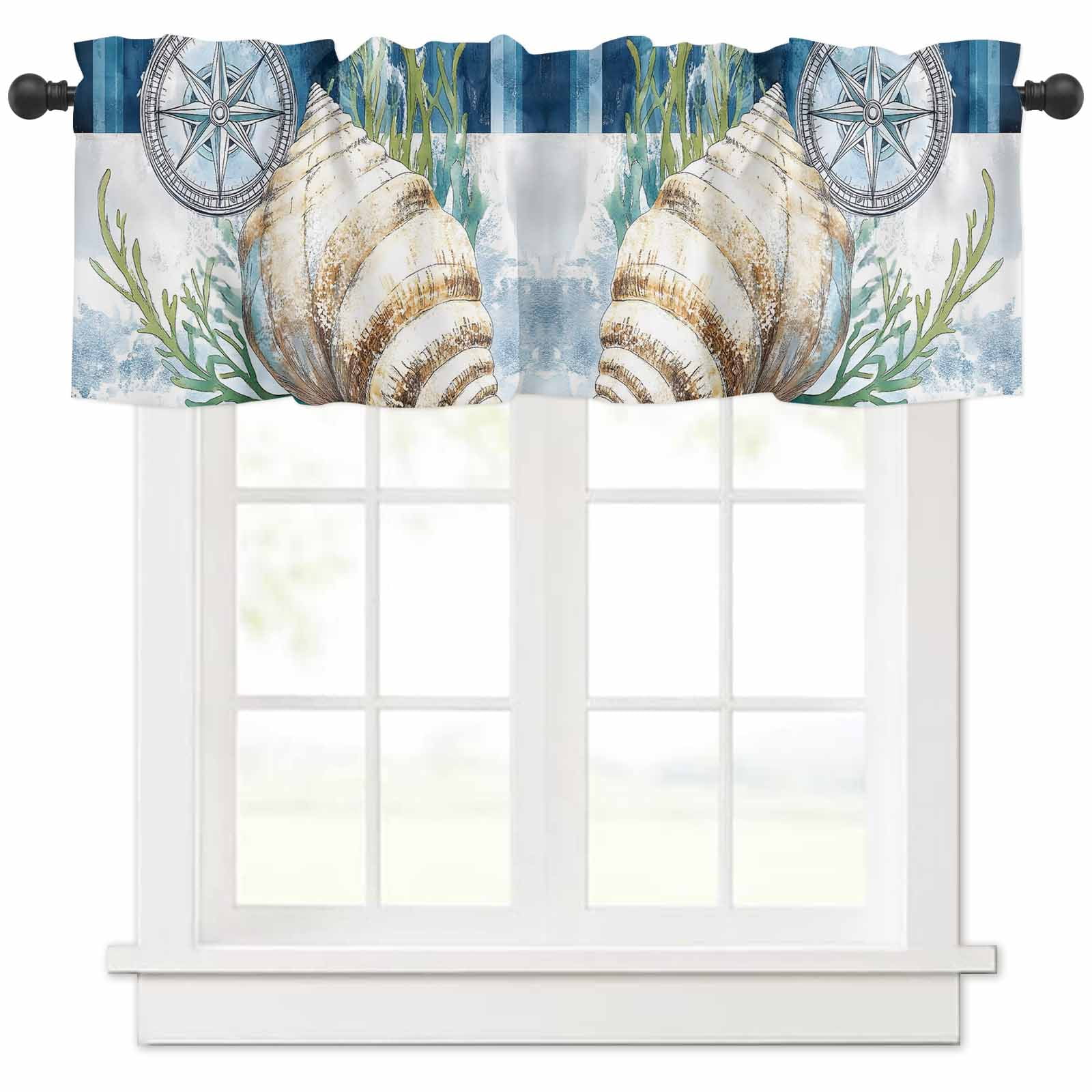 Nautical Compass Valances for Windows Farmhouse Kitchen Curtains ...