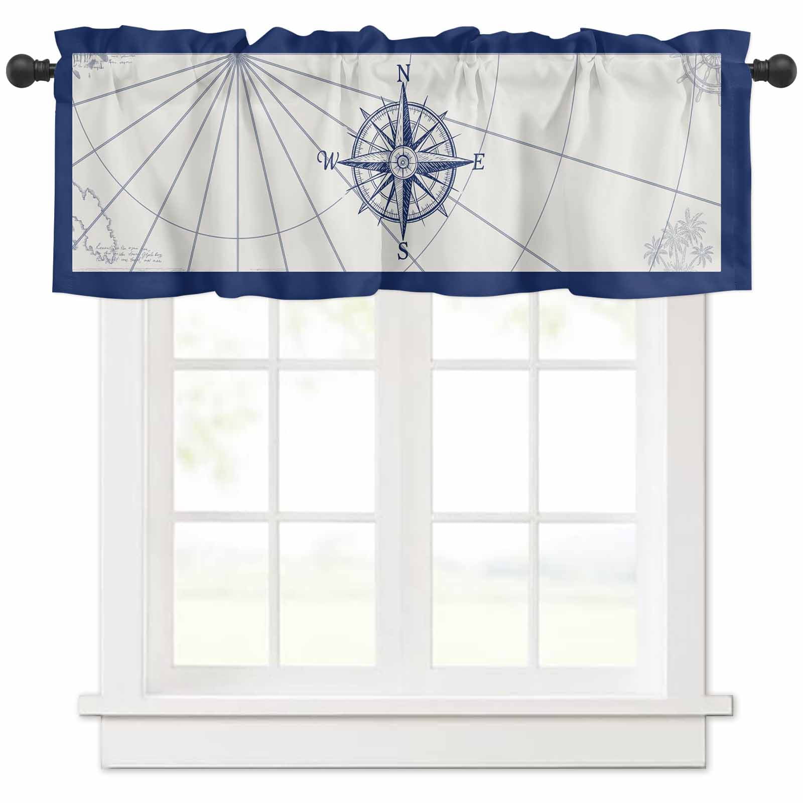 Nautical Compass Valances for Windows Farmhouse Kitchen Curtains ...
