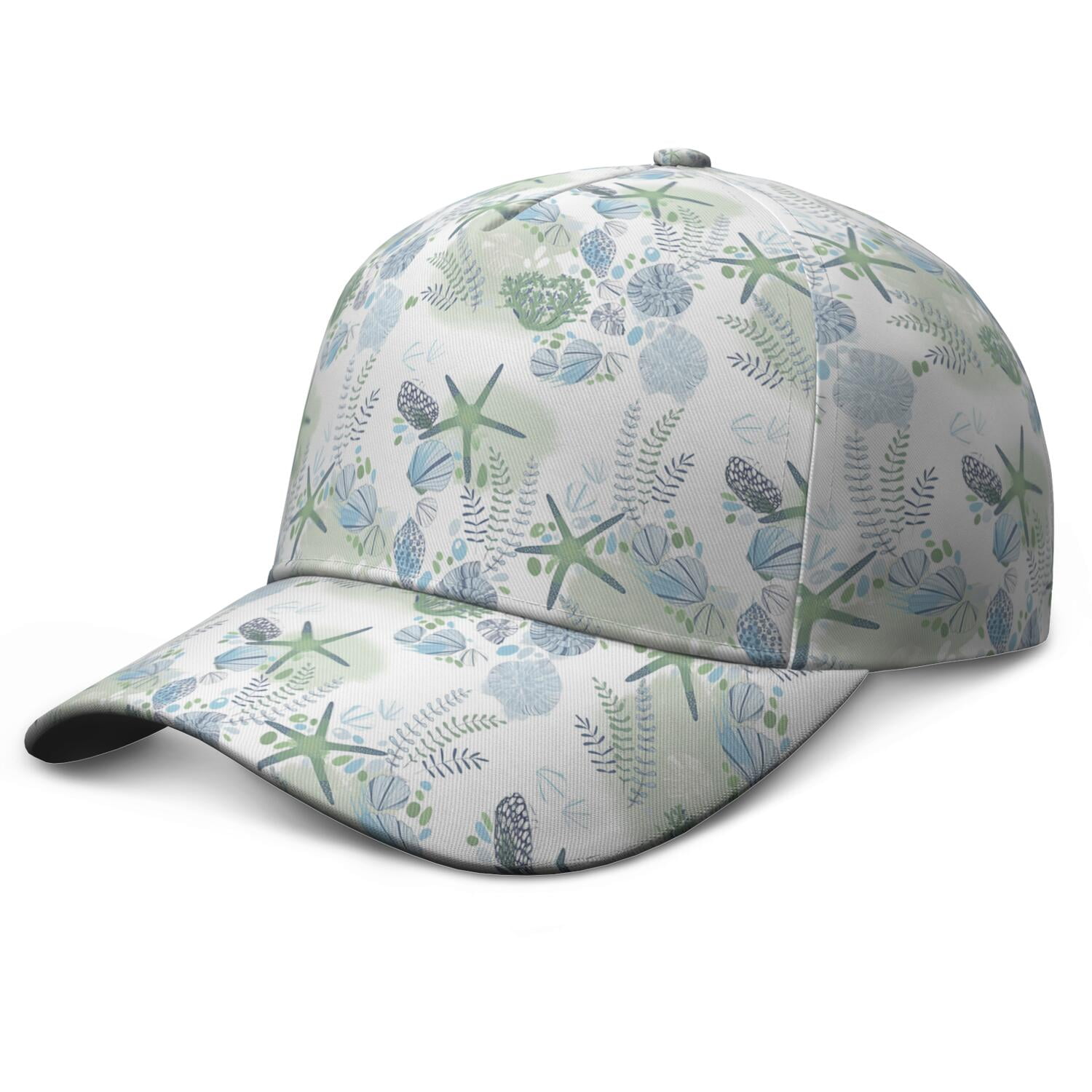 Nautical Coral Baseball Cap – Seashell Fish Starfish Spiral Shell ...
