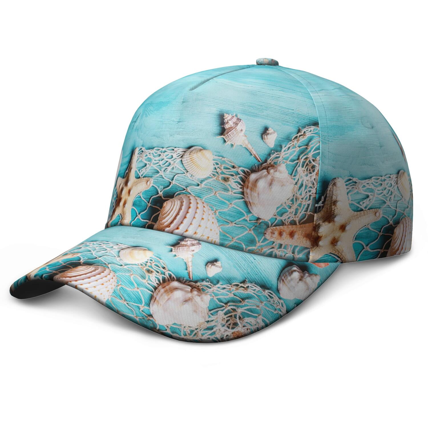 Nautical Coral Baseball Cap – Seashell Fish Starfish Spiral Shell ...