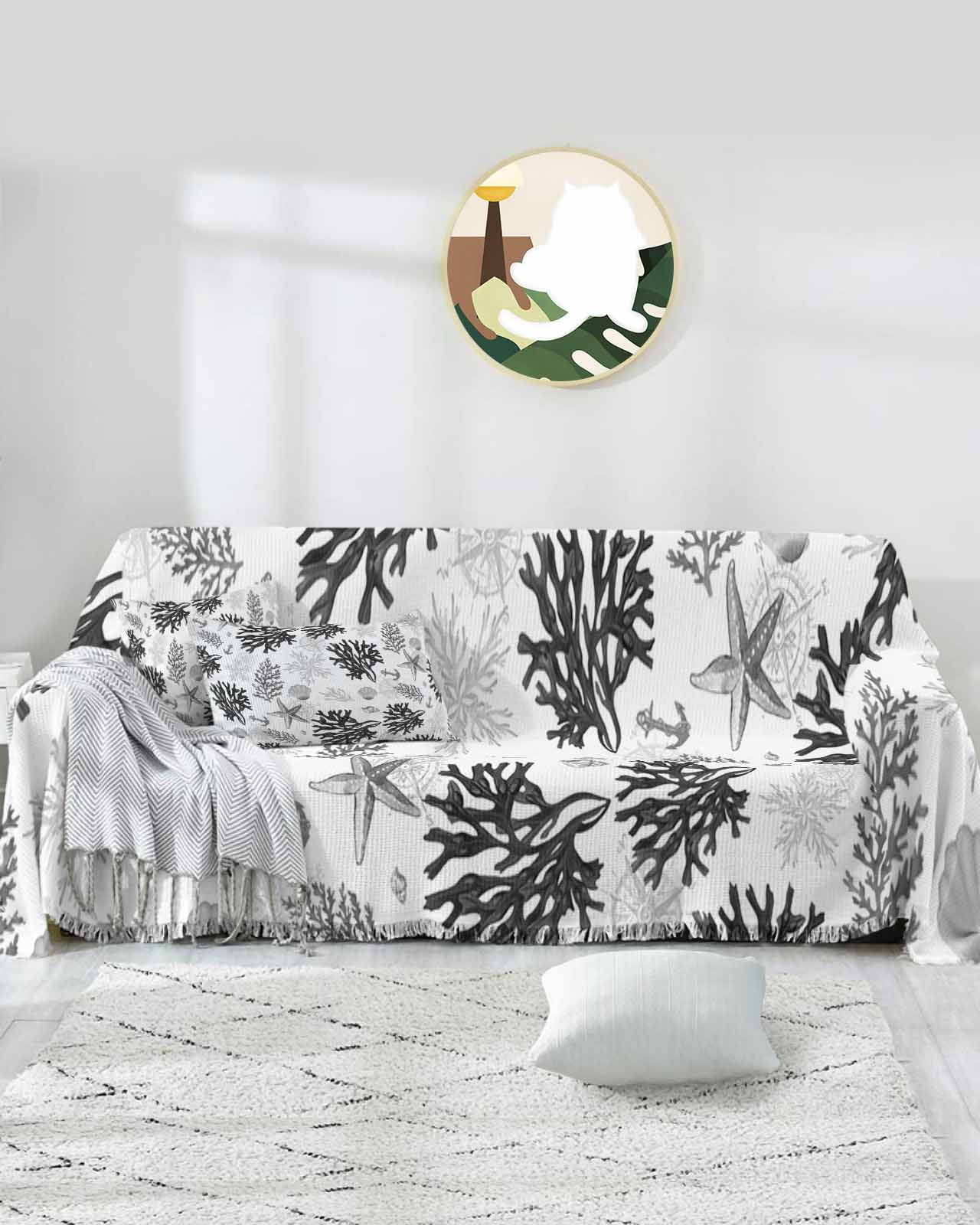 Nautical Corals Black Sofa Covers for 3 Cushion Couch,Washable ...