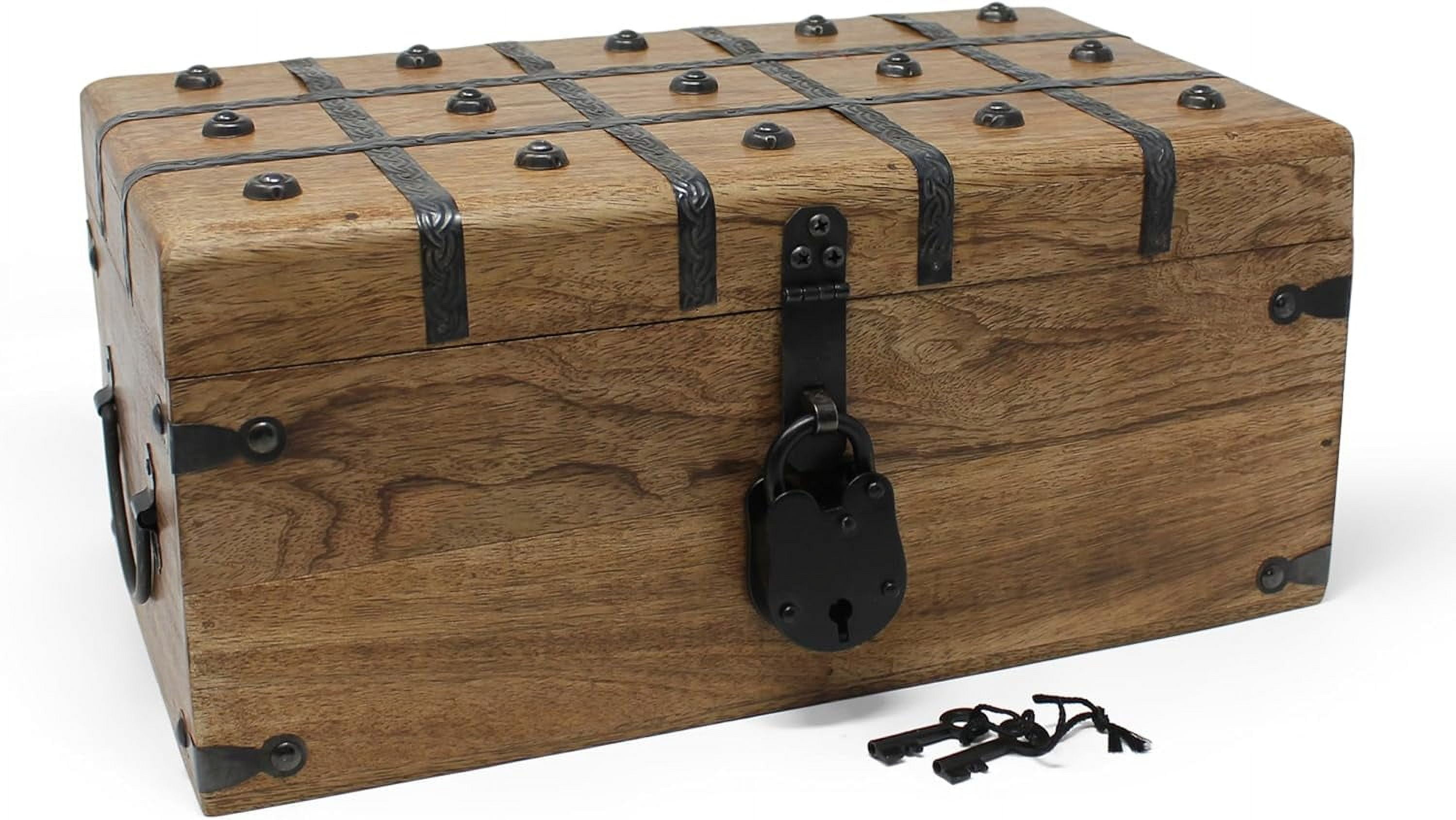 Nautical Cove Wooden Treasure Chest Flat Top Lid with Padded Velvet ...