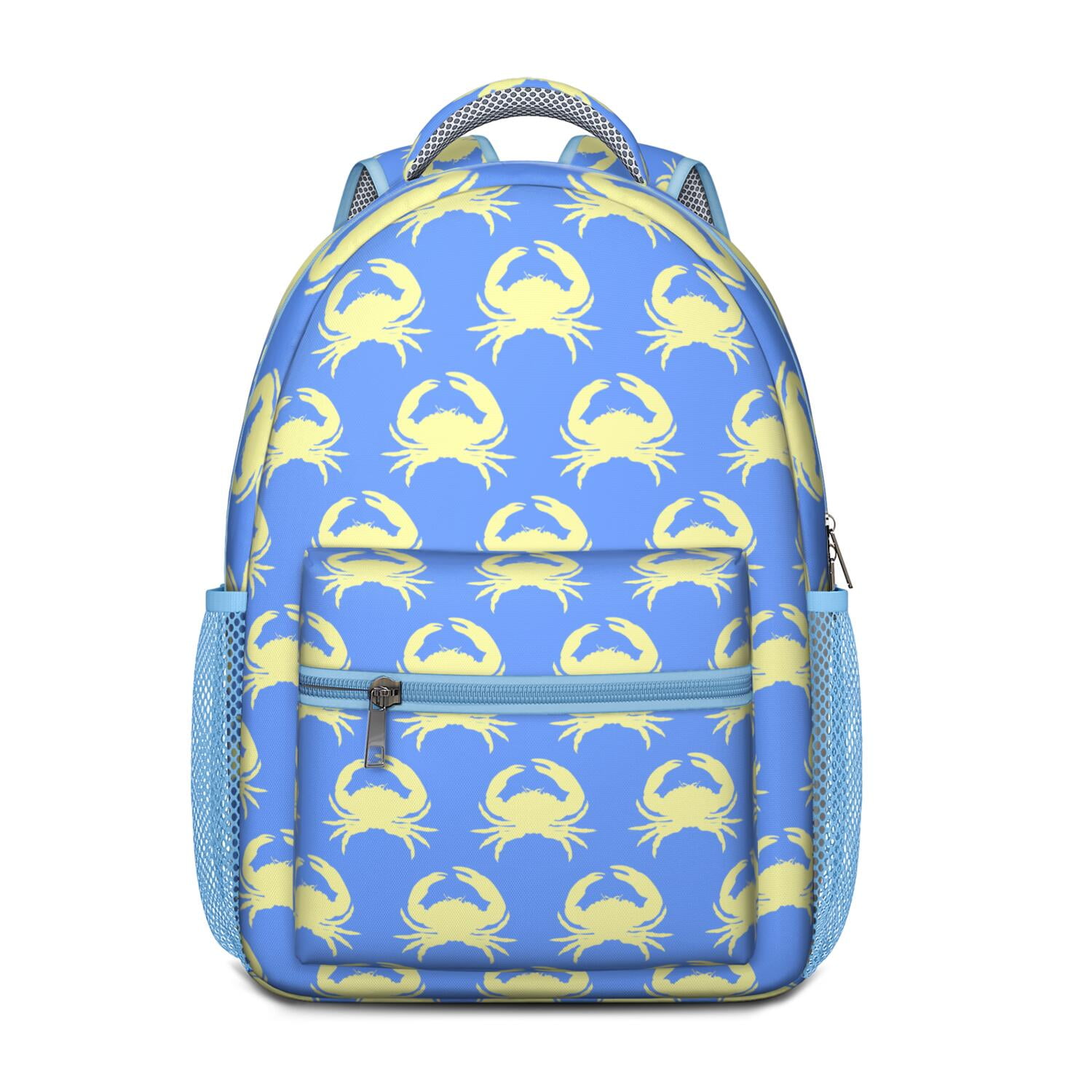Nautical Crab Themed School Backpack - Black & White Waterproof Bookbag with Spinal Support ...