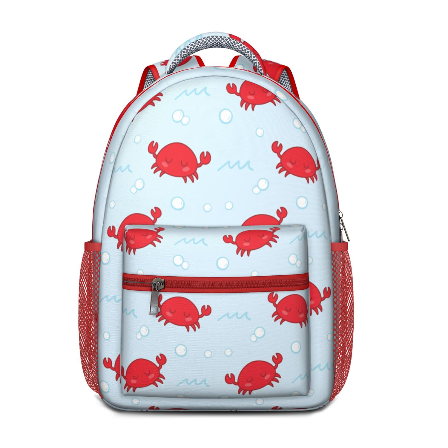 Nautical Crab Themed School Backpack - Black & White Waterproof Bookbag with Spinal Support ...