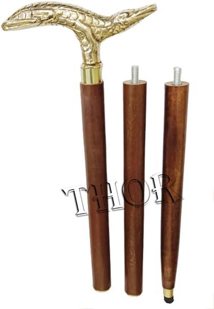 Nautical Crocodile Head Brass Finish Handle Wooden Cane Walking Stick ...