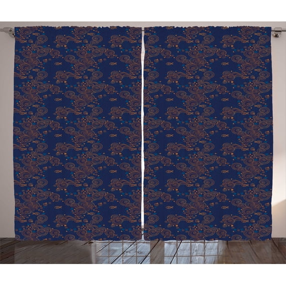 Ambesonne Nautical Curtains 2 Panel Set, Fish Shell Flowers Swirls, 108 ...