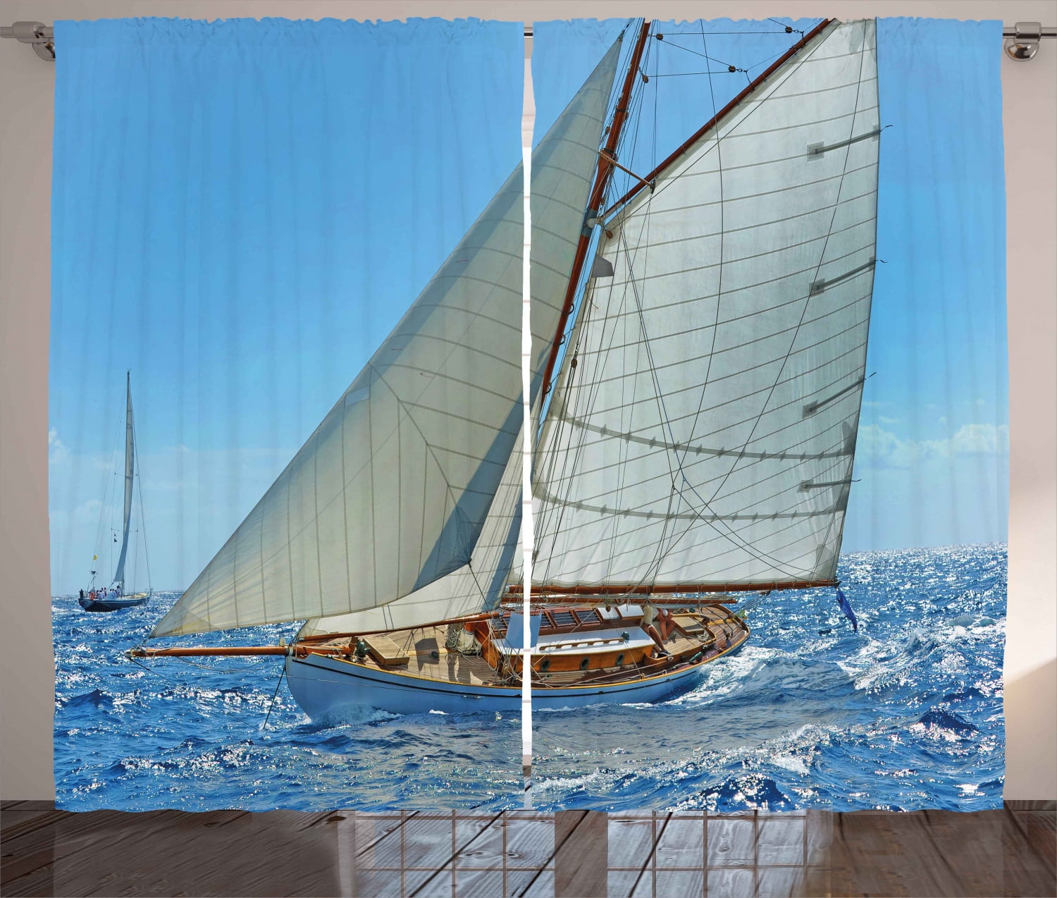 Ambesonne Nautical Curtains 2 Panel Set, Sailboat Regatta Race, 108" x ...