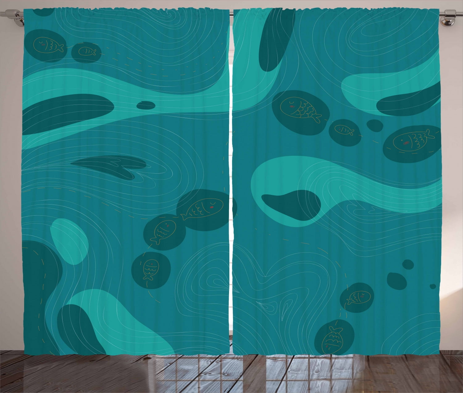 Ambesonne Nautical Curtains 2 Panel Set, Doodle Fish, 108" x 90 ...