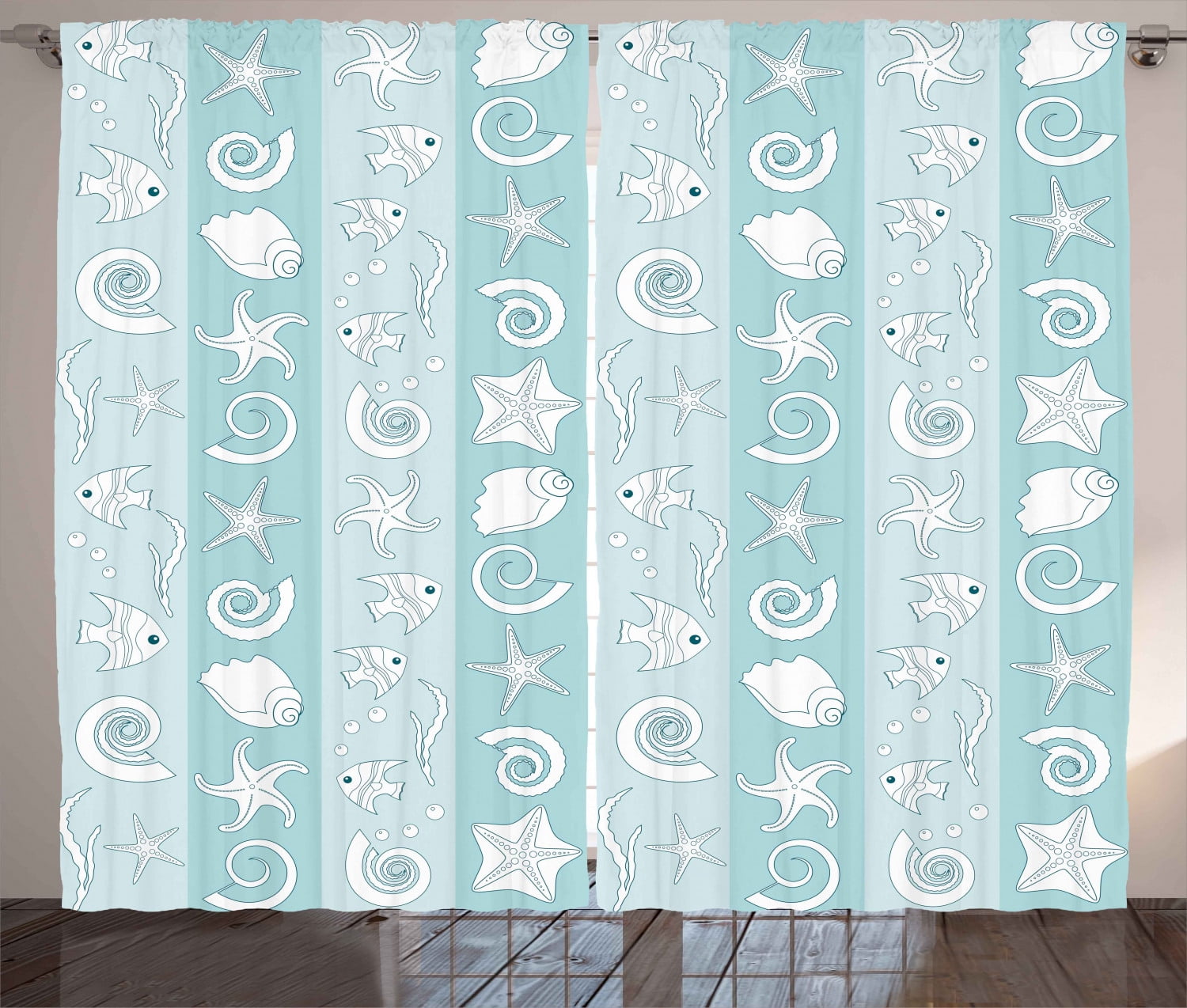 Ambesonne Nautical Curtains 2 Panel Set, Sea Animals and Shells, 108" x ...