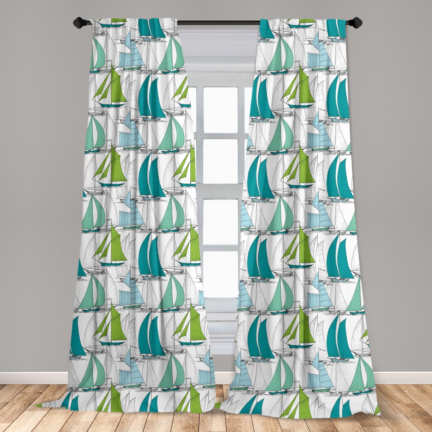 Nautical Curtains 2 Panels Set, Sailing Boats on the Ocean Surfing ...