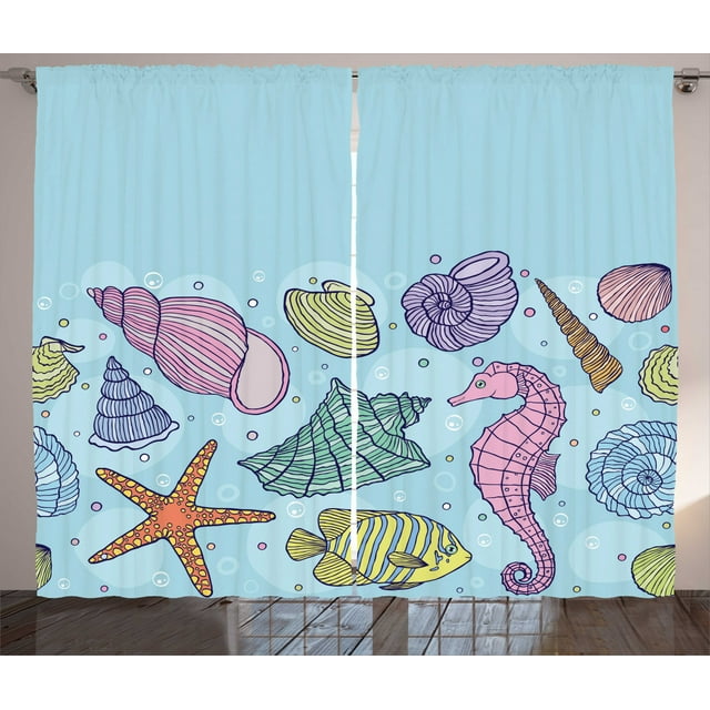 Nautical Curtains 2 Panels Set, Underwater World Nursery Theme Cute ...