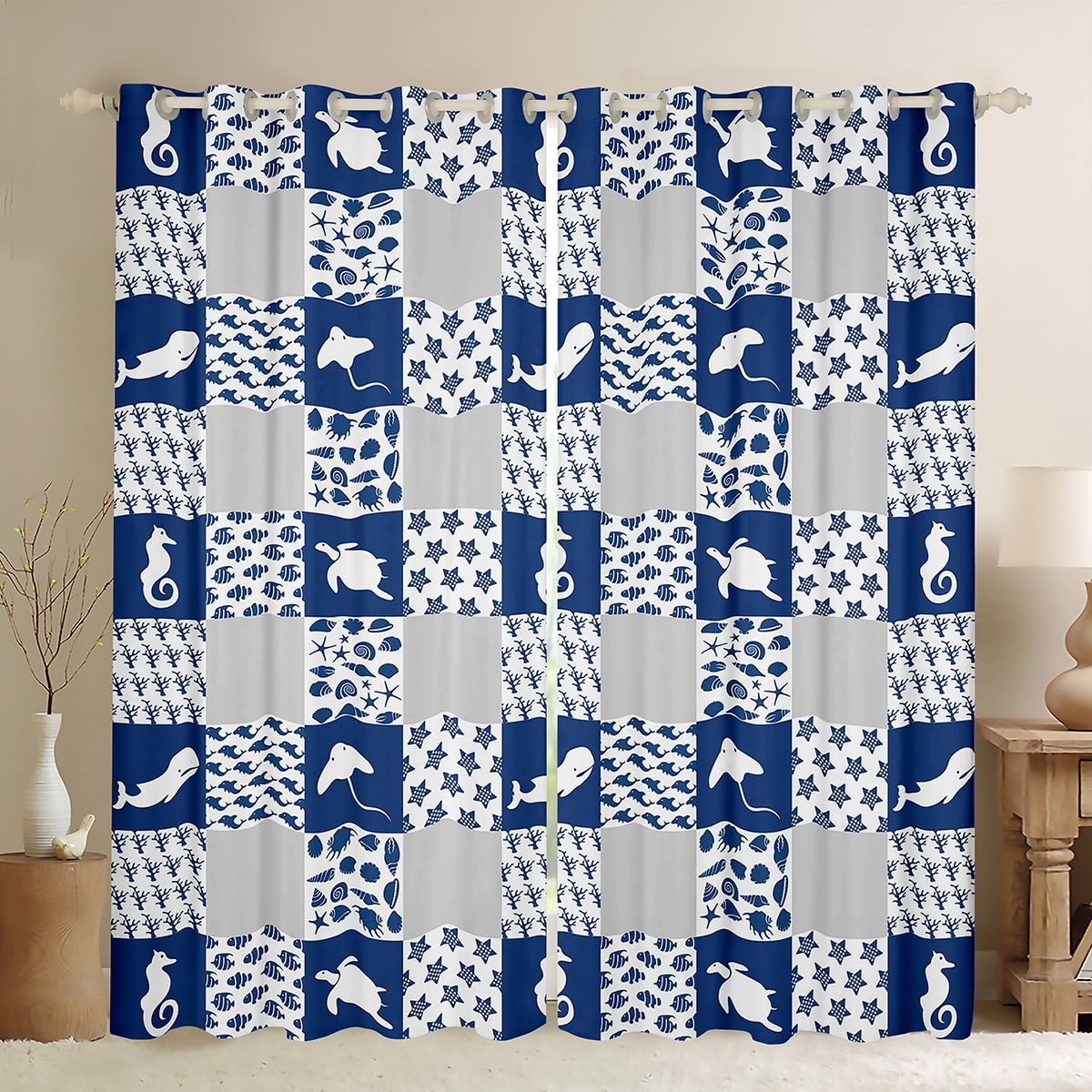 Nautical Curtains for Boys Girls,Blue White Hawaii Ocean Blackout ...