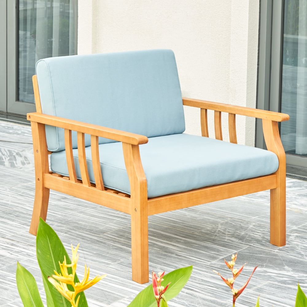 Nautical Curve Eucalyptus Wood Outdoor Sofa Chair with Cushion Kapalua ...