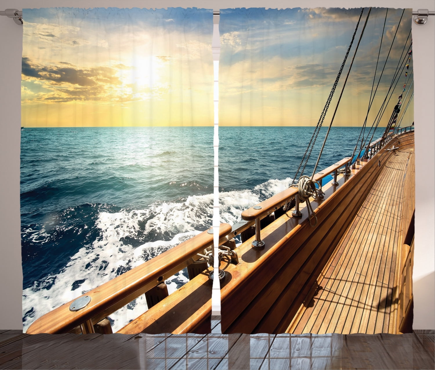 Ambesonne Nautical Curtains 2 Panel Set, Sailboat Sunset Sea, 108" x 84 ...