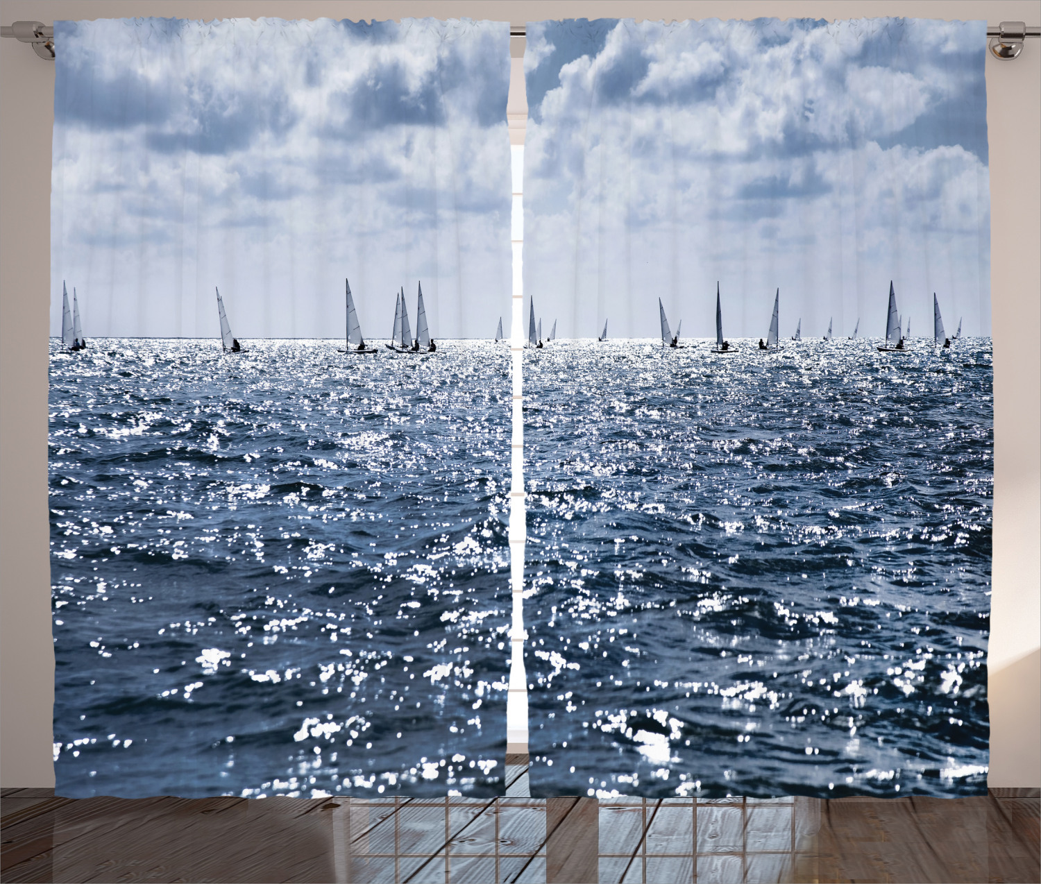 Ambesonne Nautical Curtains 2 Panel Set, Sailing Boats Sunny, 108" x 90 ...
