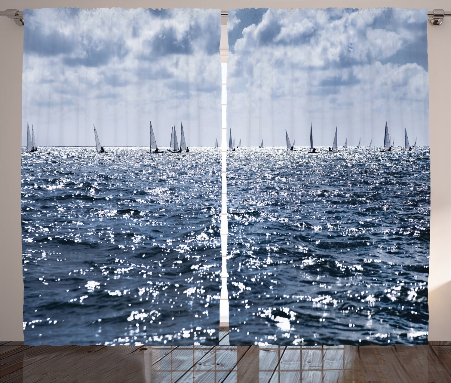 Ambesonne Nautical Curtains 2 Panel Set, Sailing Boats Sunny, 108" x 84 ...