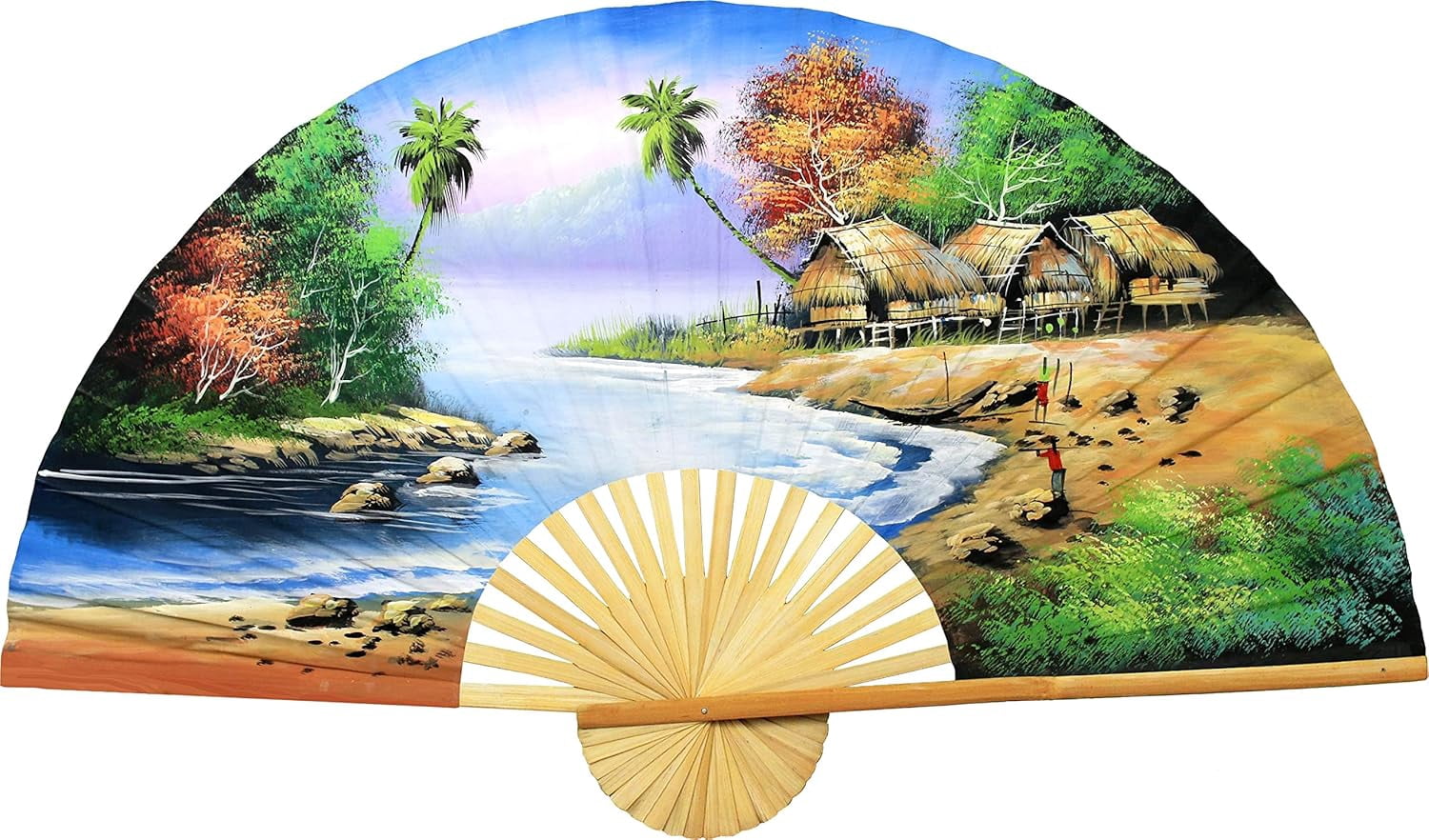Nautical Decor Folding Wall Fan with Hand-Painted Beach Theme Artwork ...