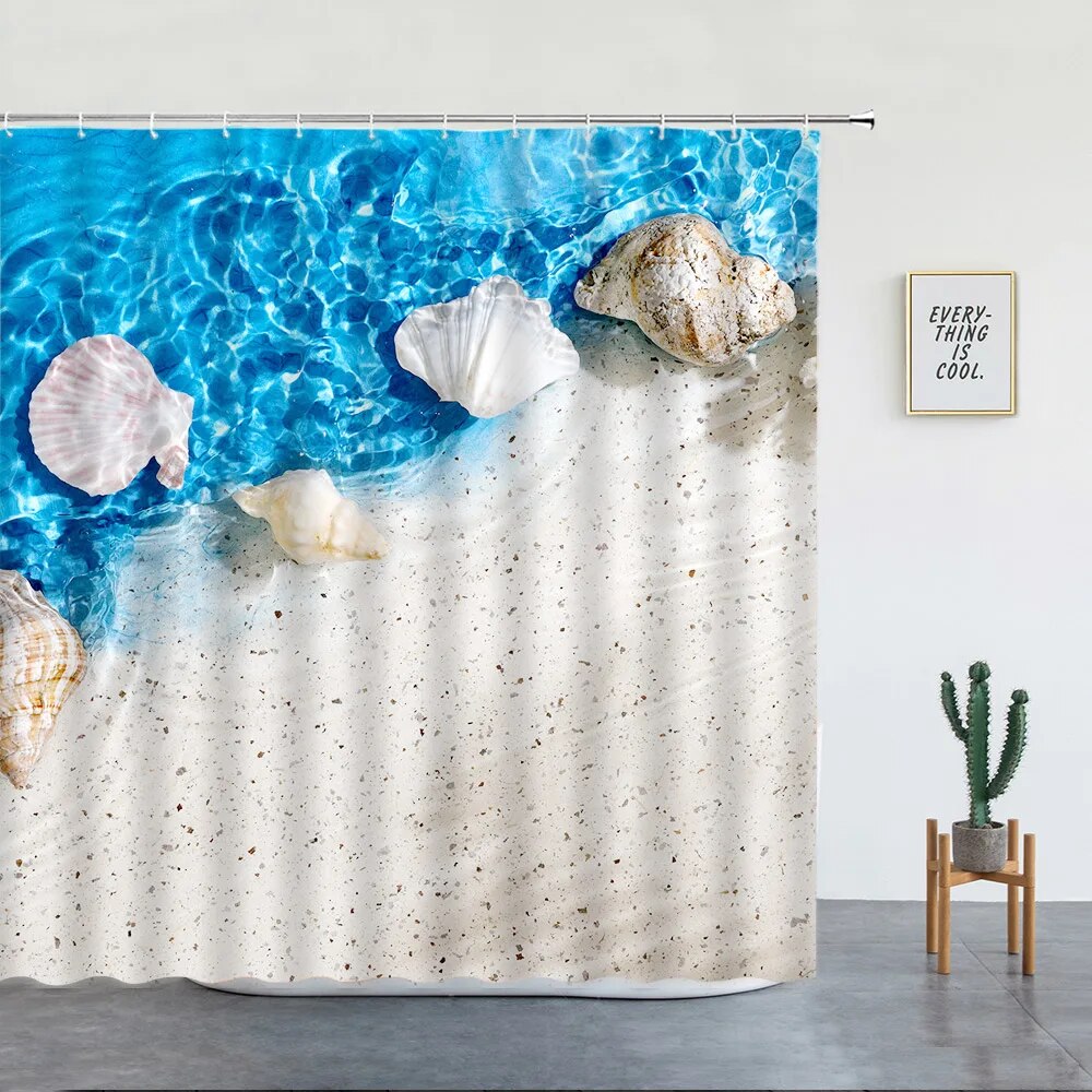 Nautical Decor Shower Curtain Extra Long Coastal Sea Shell Fishing Net ...