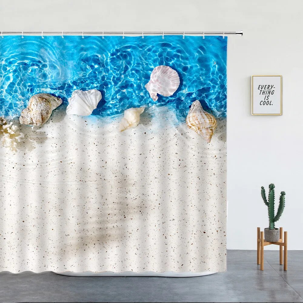 Nautical Decor Shower Curtain Extra Long Coastal Sea Shell Fishing Net ...