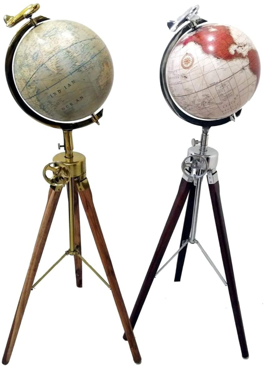 Nautical Decorative Globe Brass & Chrome Floor Tripod World Map Globe ...