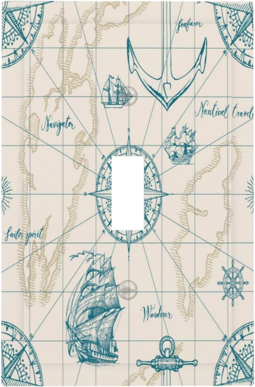 Nautical Decorative Light Switch Covers Anchors Quad Toggle 1 Gang Wall ...