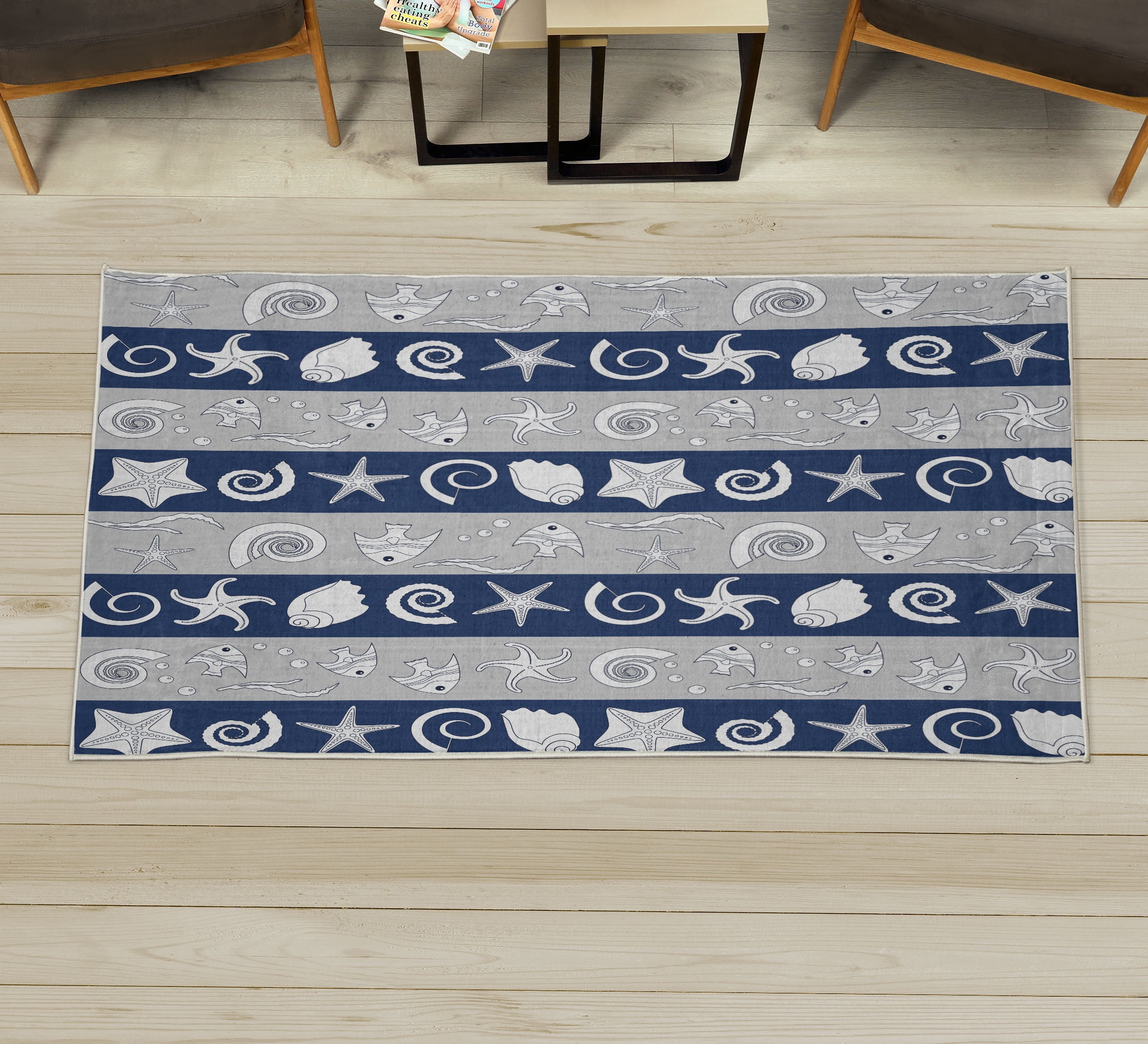 Nautical Decorative Rug, Marine Theme Sea Animals Fishes Shells on ...