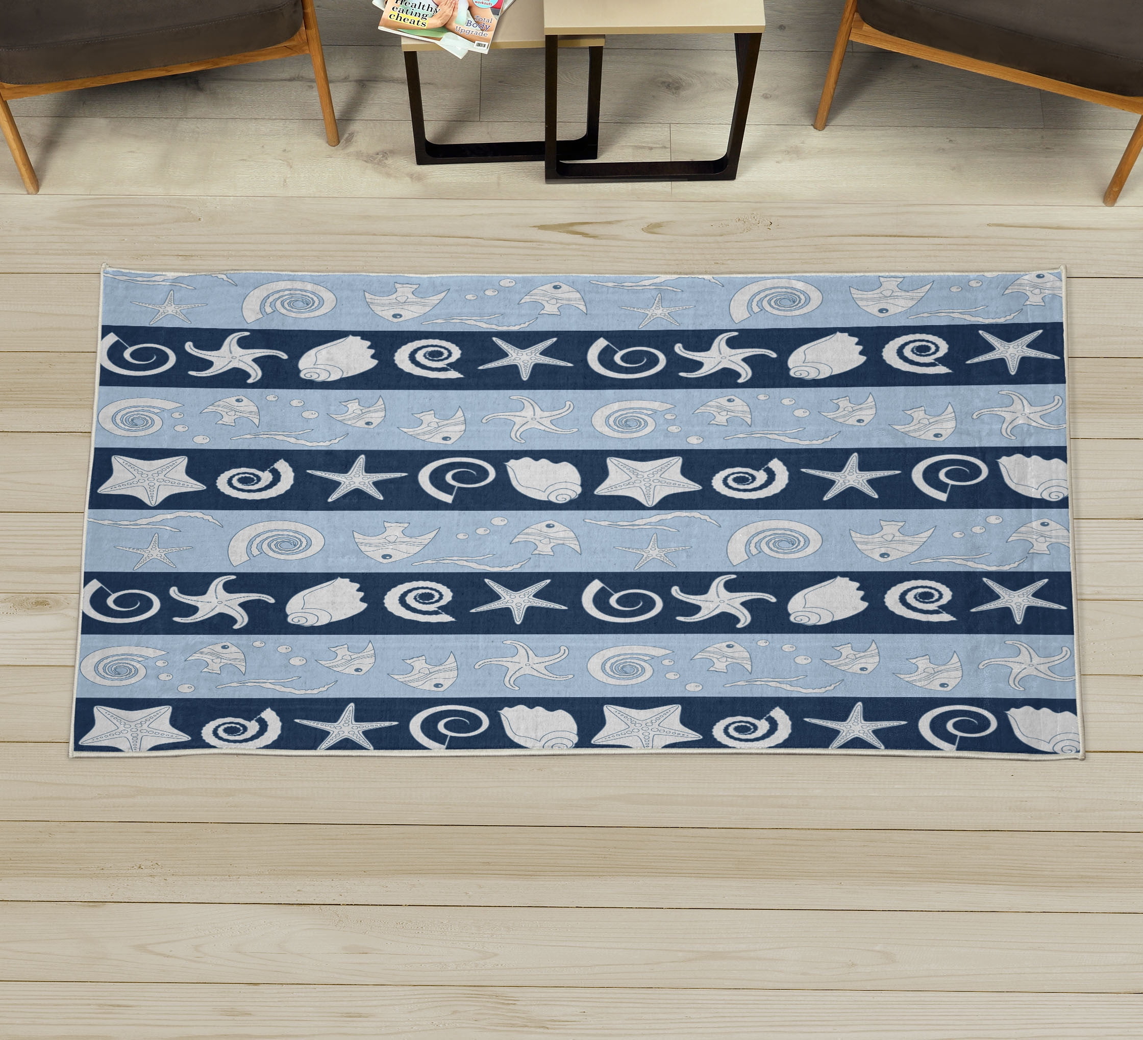 Nautical Decorative Rug, Marine Theme Sea Animals Fishes Shells on ...