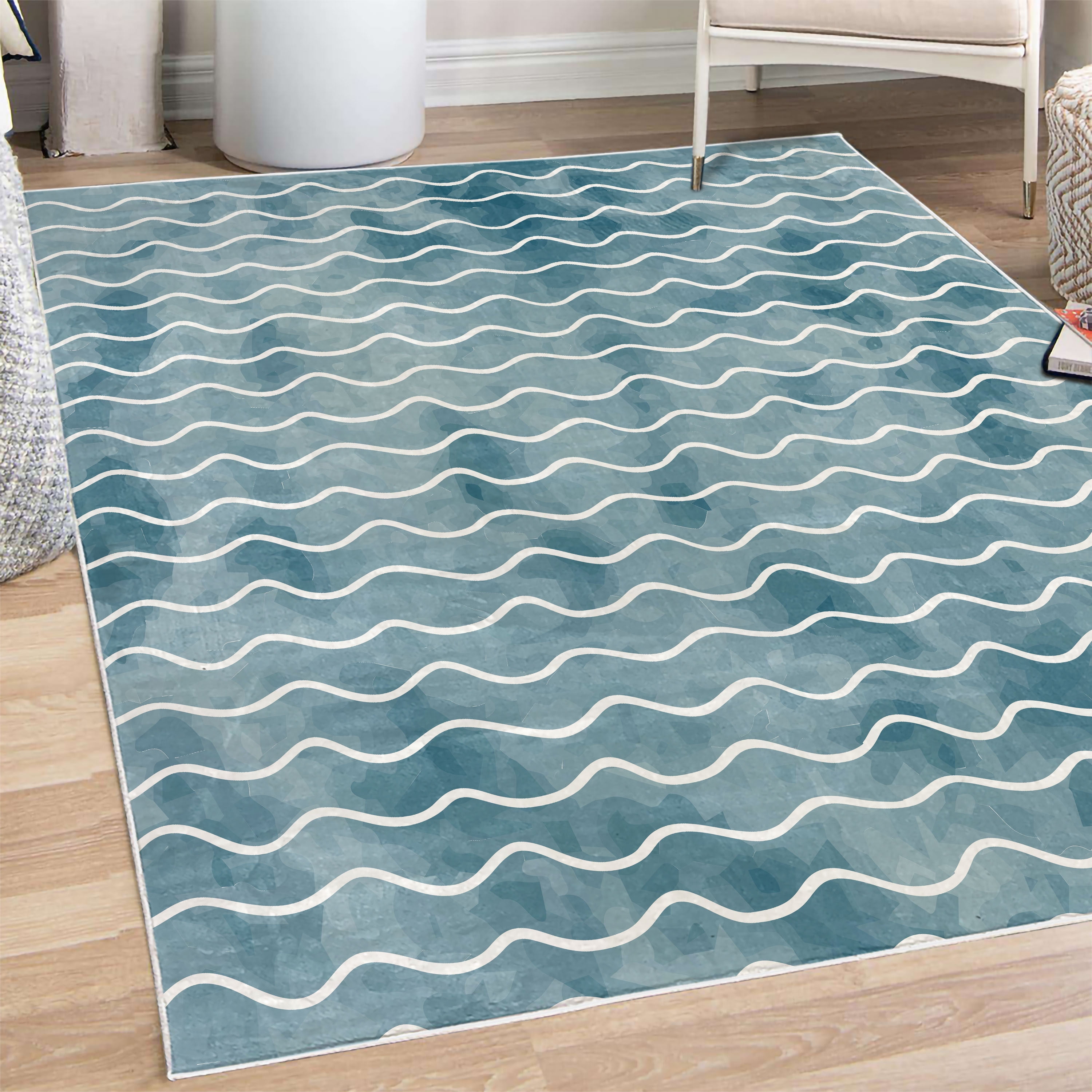Nautical Decorative Rug, Soft Pastel Colored Ocean Sea Waves Pattern ...