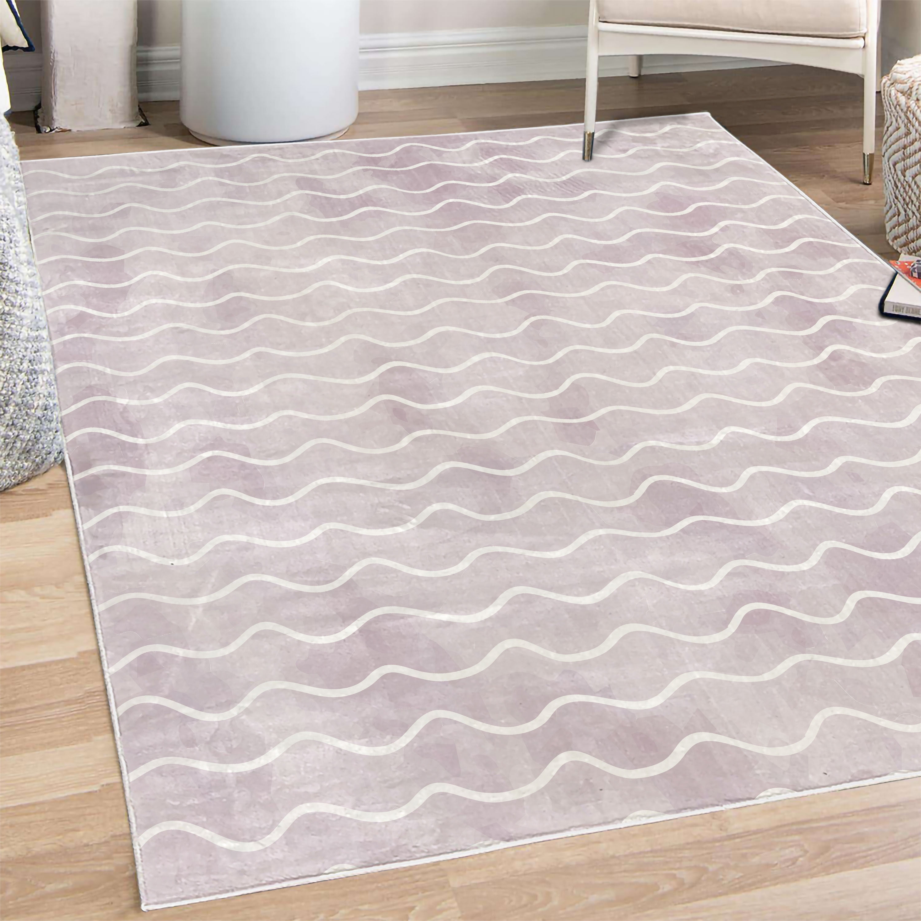 Nautical Decorative Rug, Soft Pastel Colored Ocean Sea Waves Pattern ...