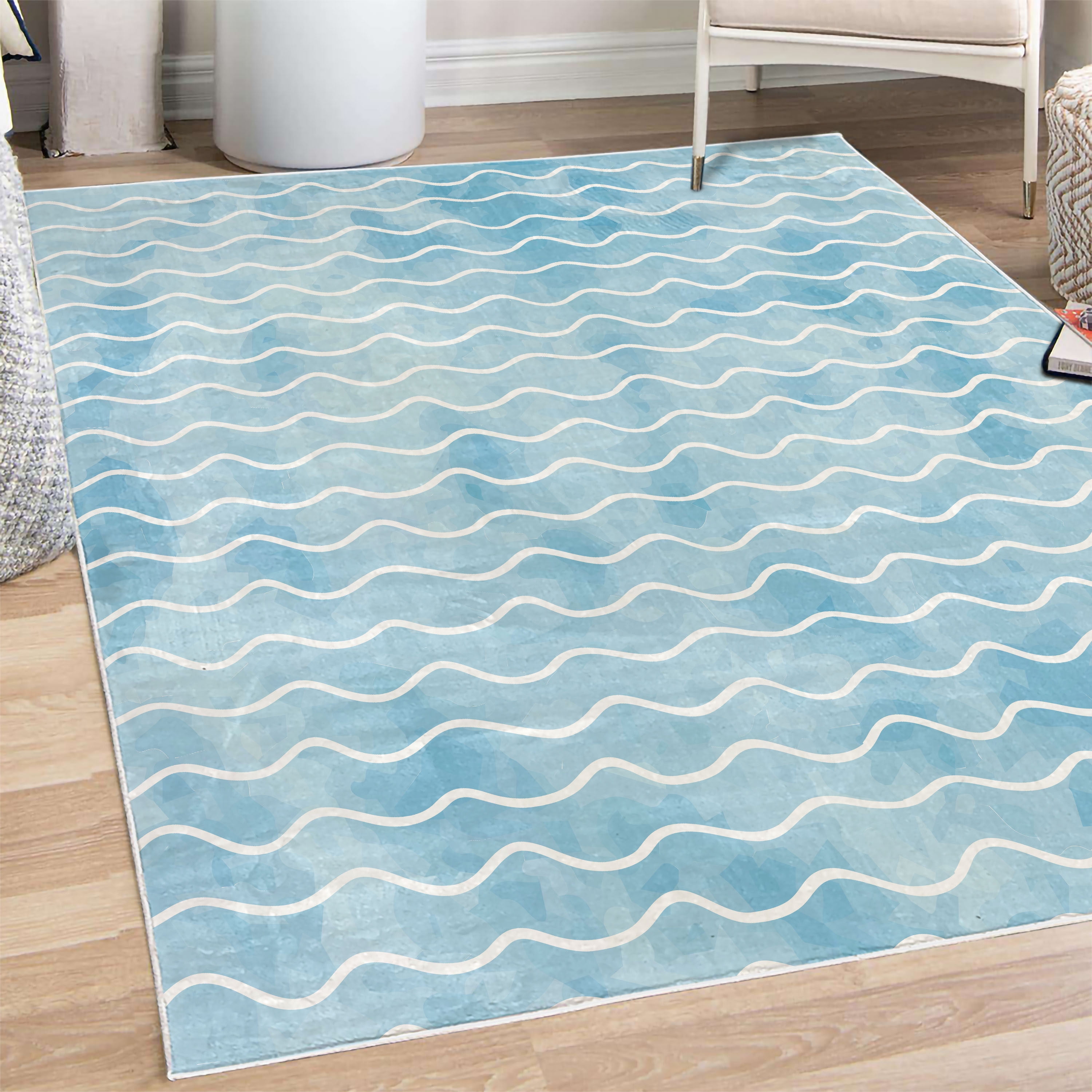 Nautical Decorative Rug, Soft Pastel Colored Ocean Sea Waves Pattern ...
