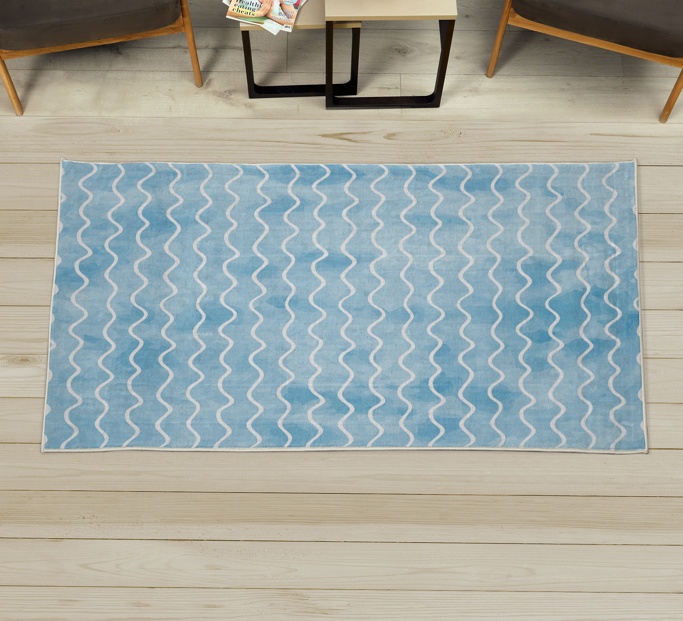Nautical Decorative Rug, Soft Pastel Colored Ocean Sea Waves Pattern ...