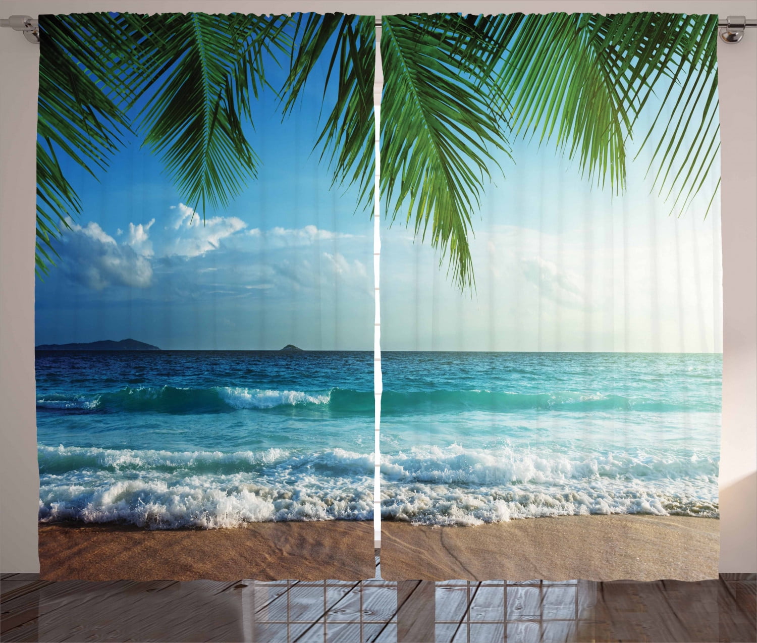 Nautical Design Decor Tropical Island Beach Hawaiian Style Curtain 2 ...