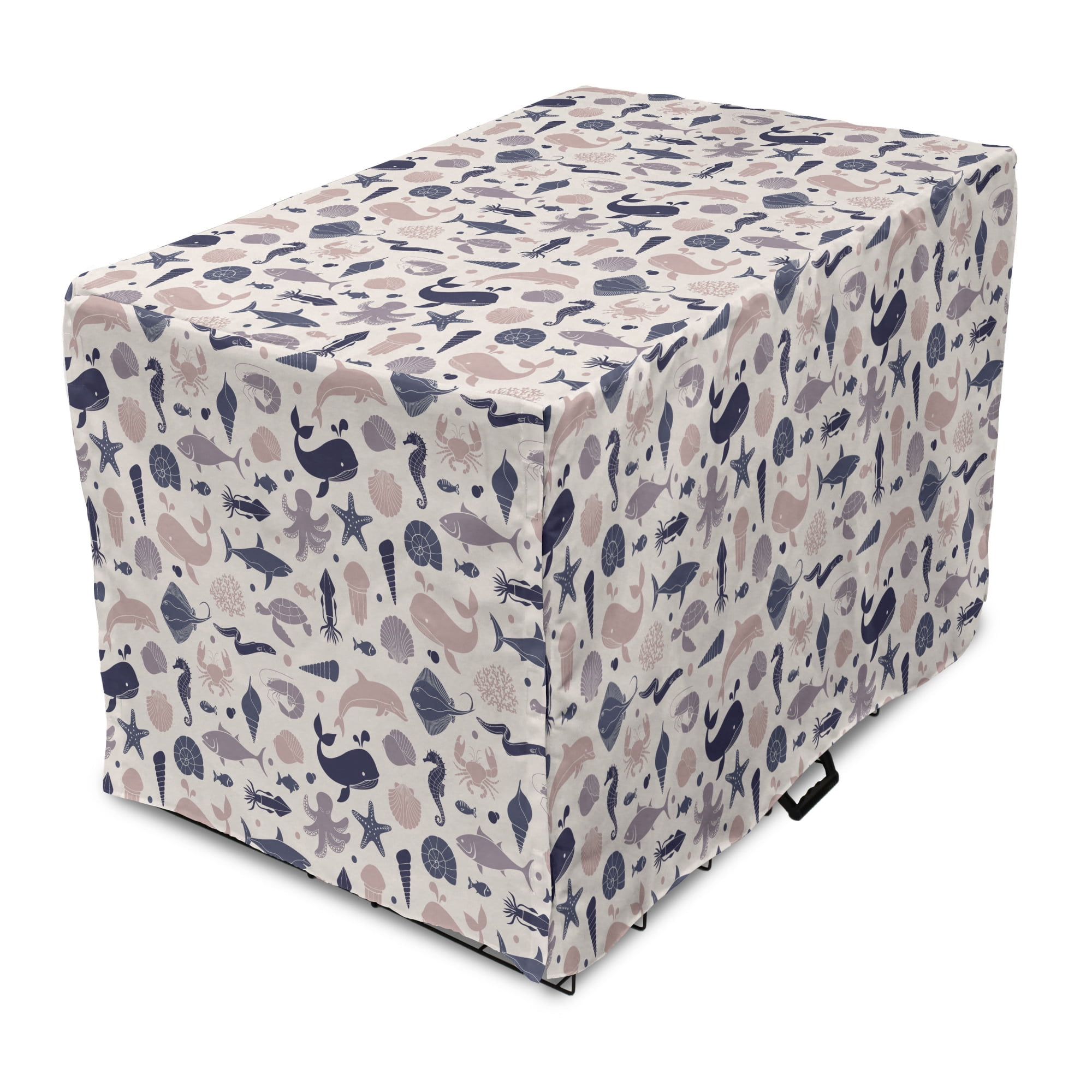 Nautical Dog Crate Cover, Sea Life Pattern with Whale Fish Seahorse ...