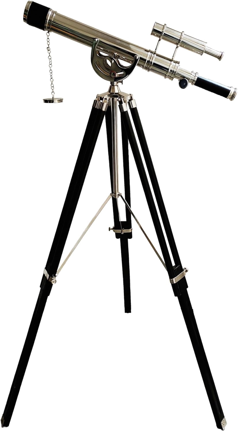 Nautical Double Barrel Telescope Chrome Finish Antique Black Leather ...