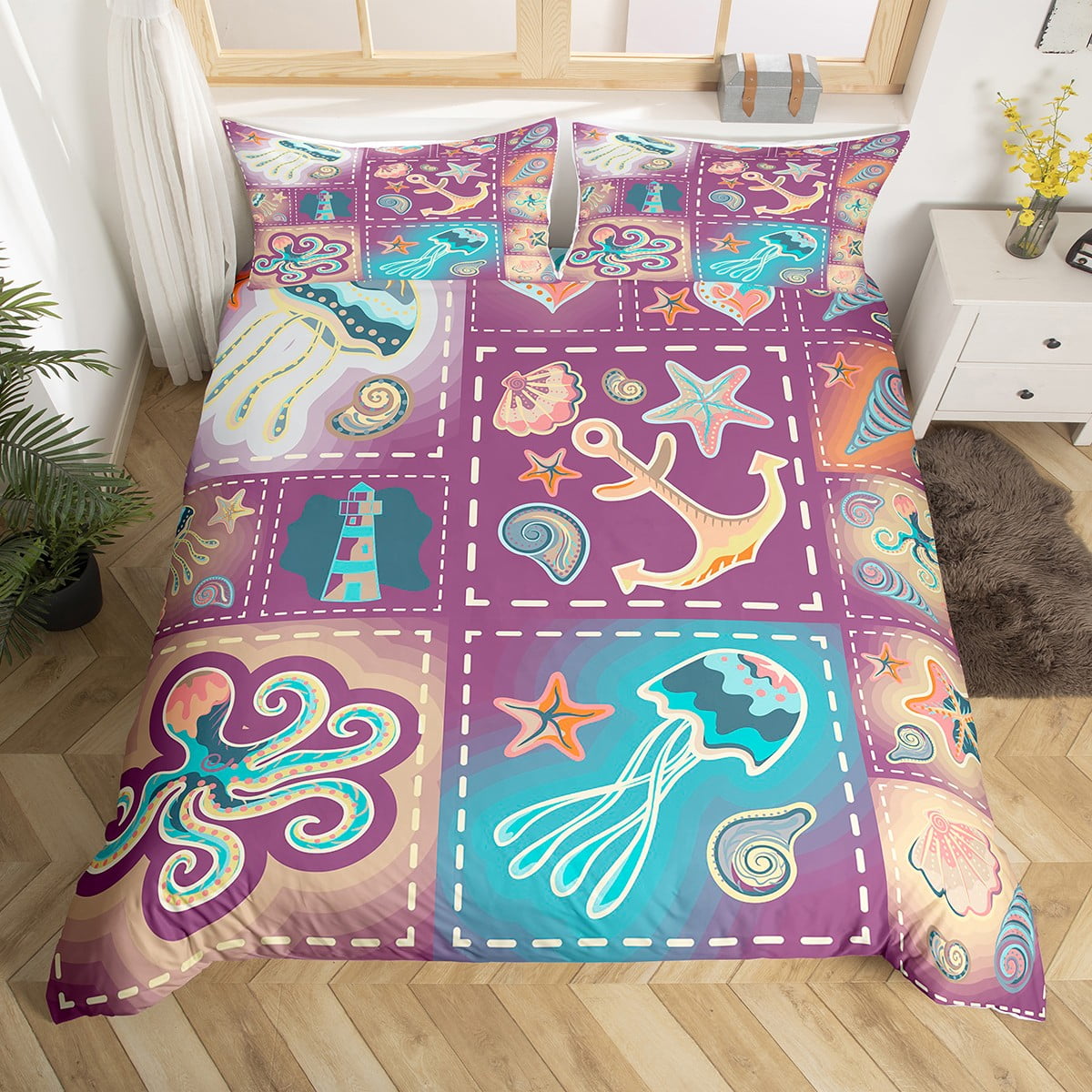 Nautical Duvet Cover Boat Anchor Queen Bedding Set for Boys Kids Child,Octopus Tentacles ...