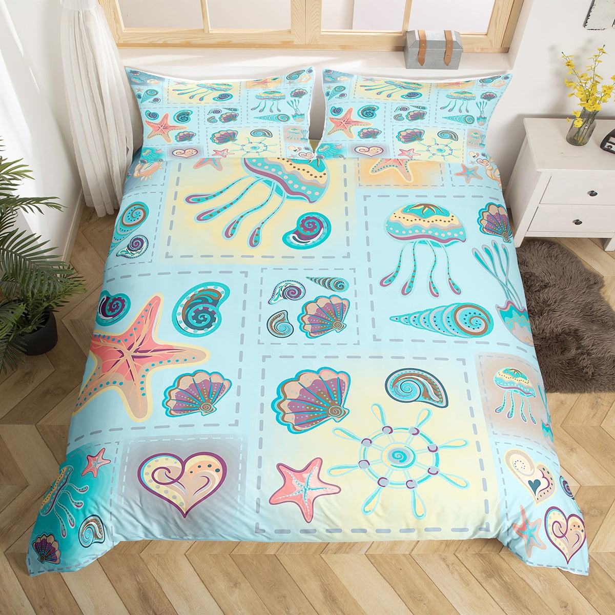 Nautical Duvet Cover Ocean Jellyfish Queen Bedding Set for Boys Kids ...