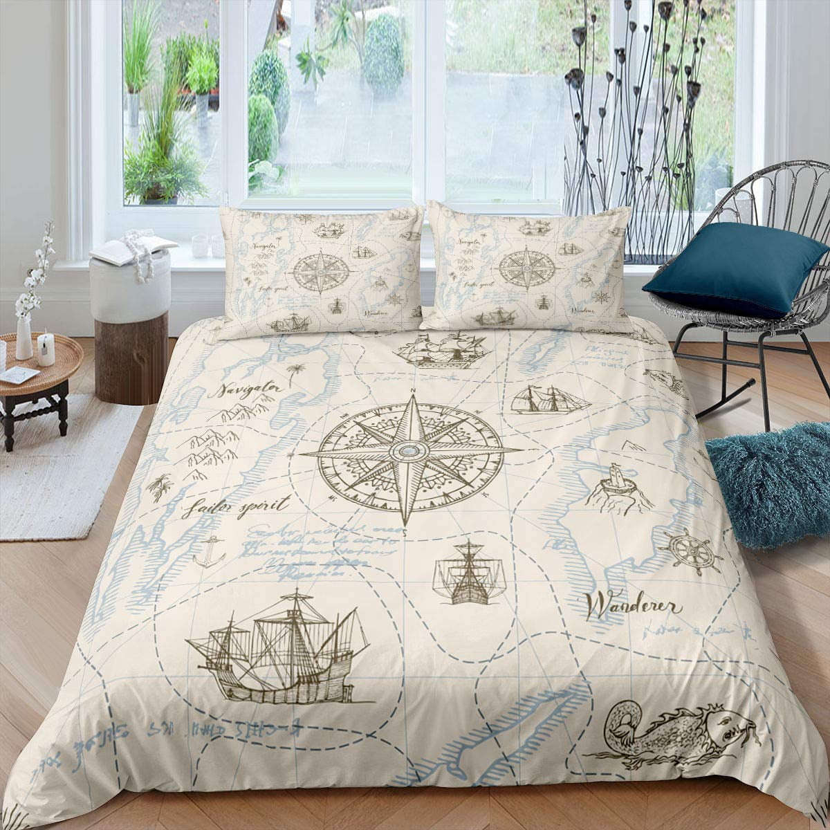 Nautical Duvet Cover Set Boat Pirate Bedding Set King Size Retro ...