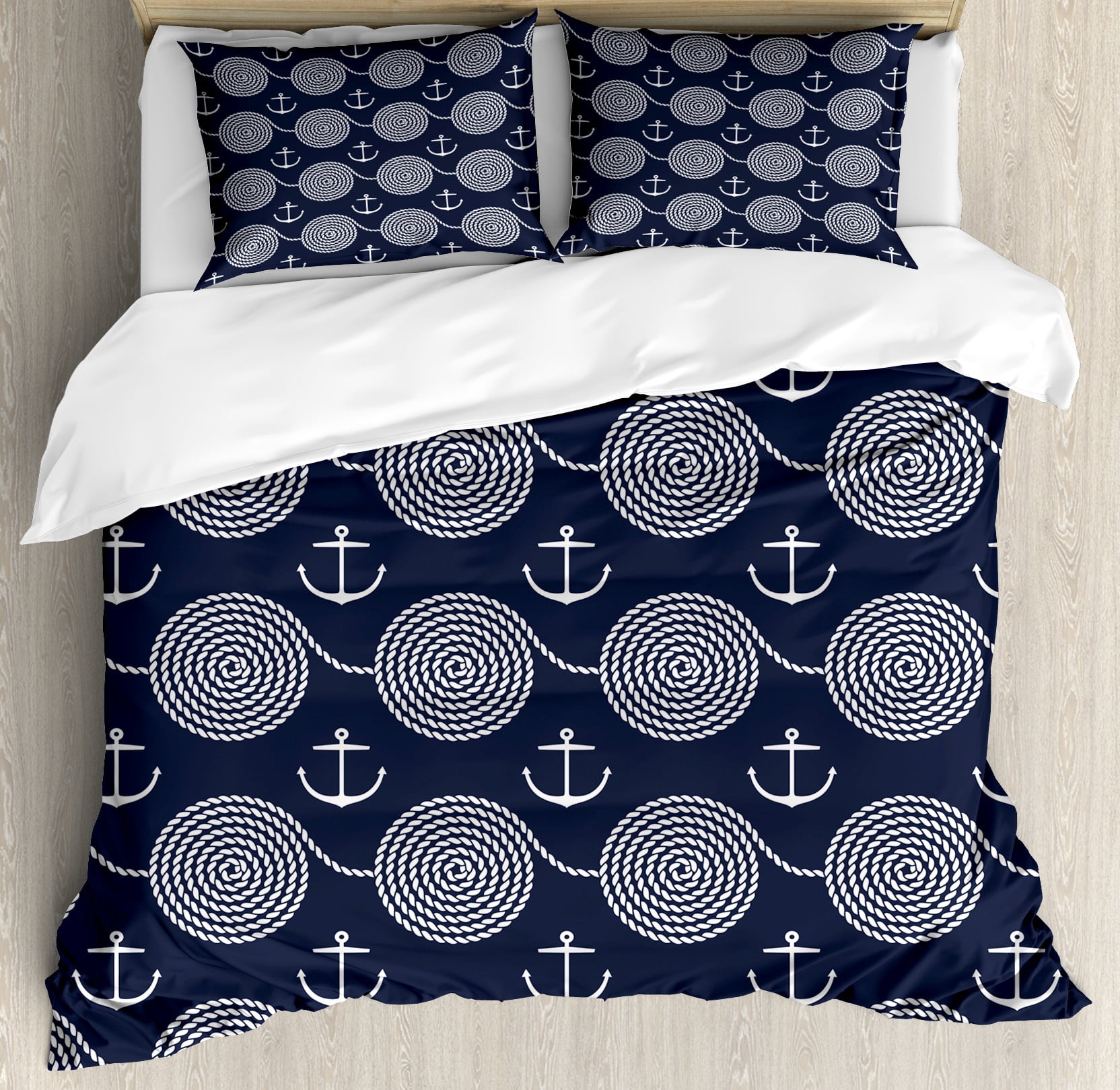 Nautical Duvet Cover Set, Continuous Monochrome Shapes Anchor Maritime ...