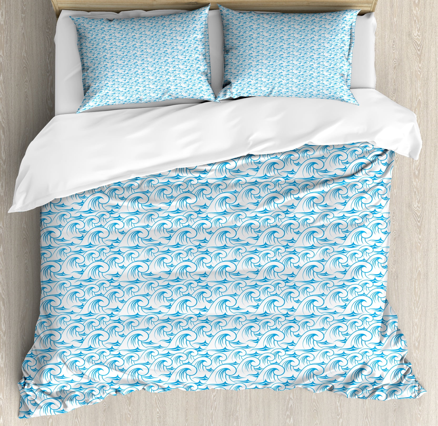 Nautical Duvet Cover Set, Continuous Outline Ocean Waves Swirling with ...