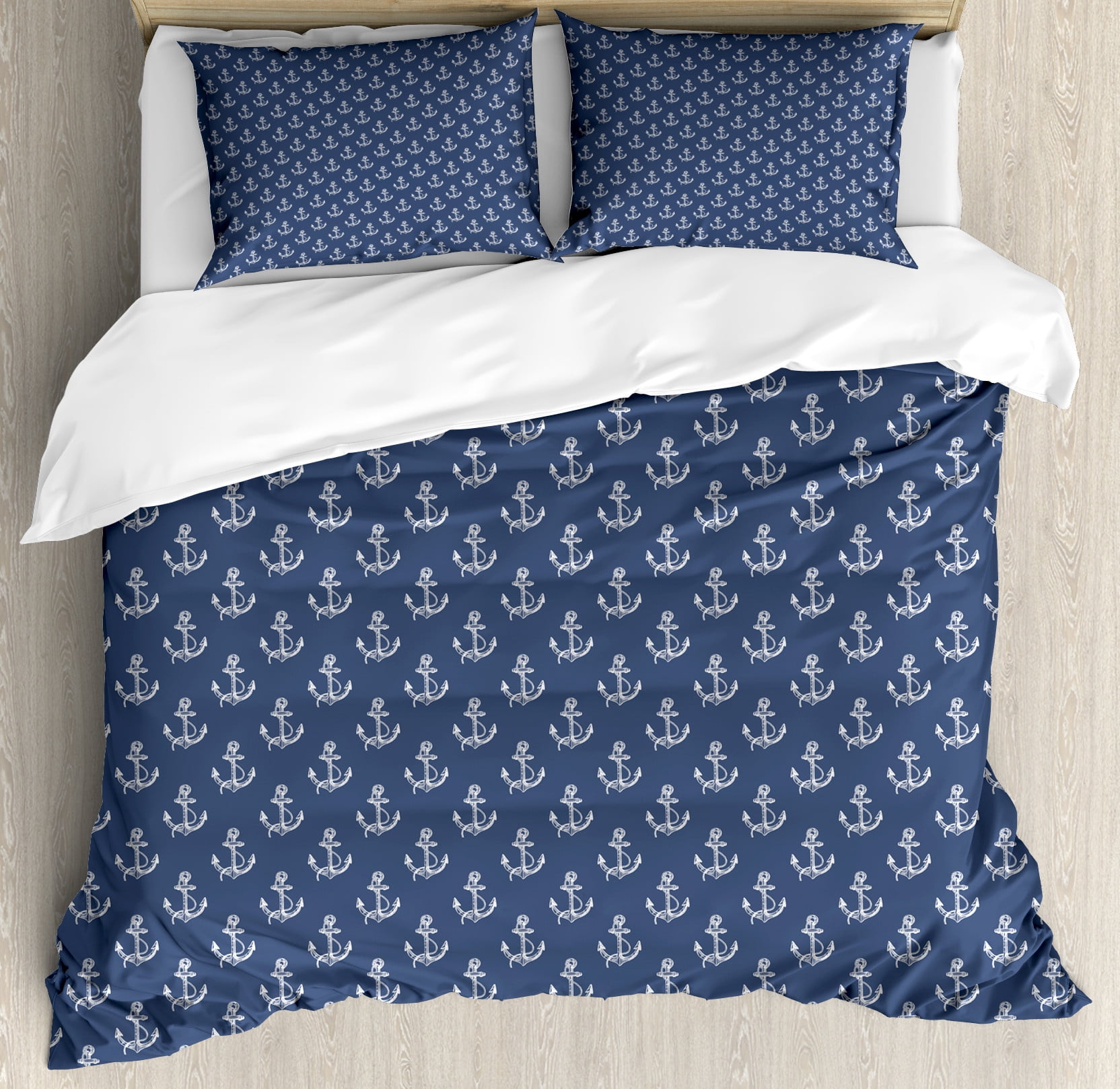 Nautical Duvet Cover Set, Continuous Pattern of Ship Anchor Silhouettes ...