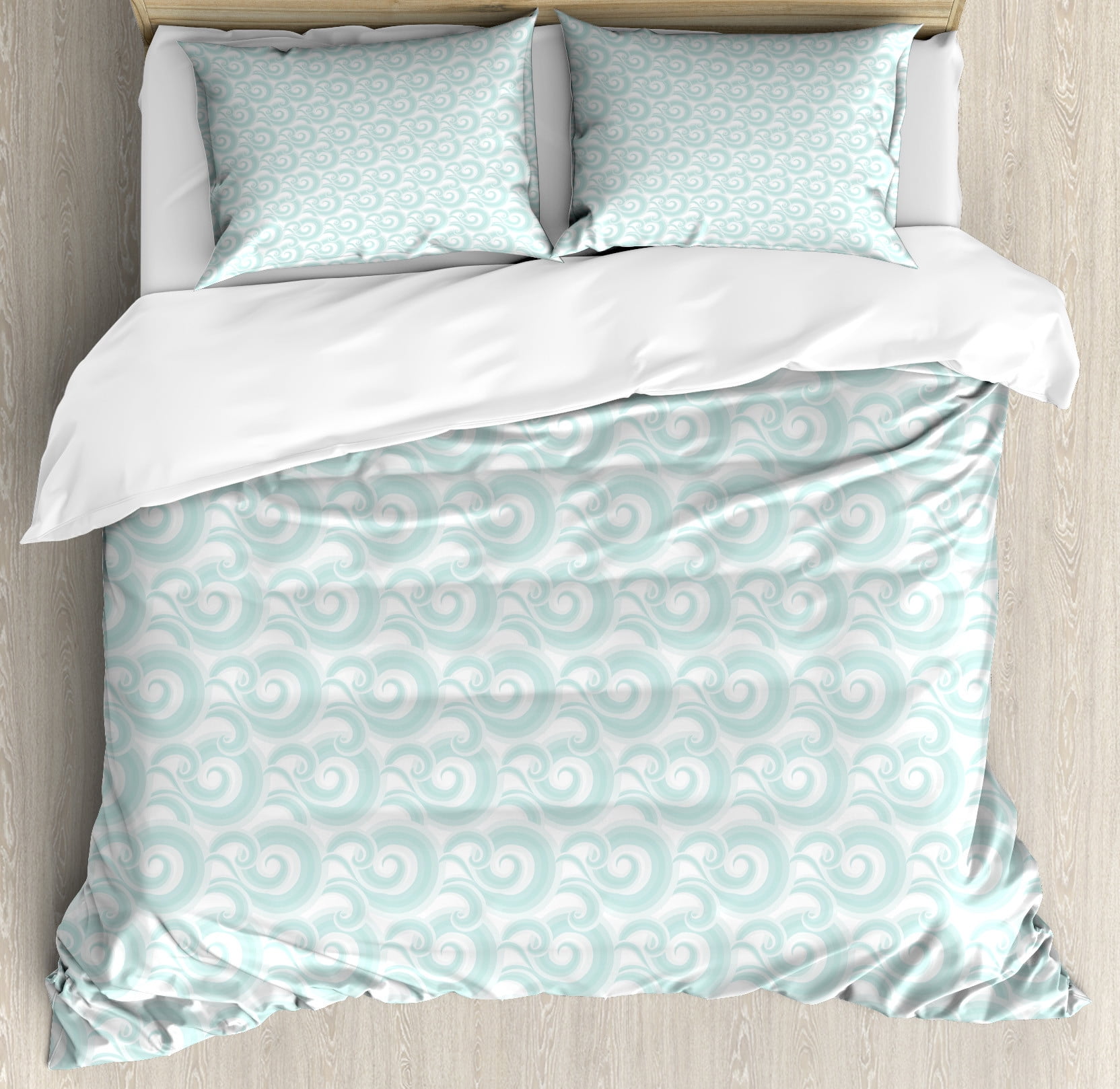 Nautical Duvet Cover Set, Curls Swirls Waves Illustration of Sky with ...