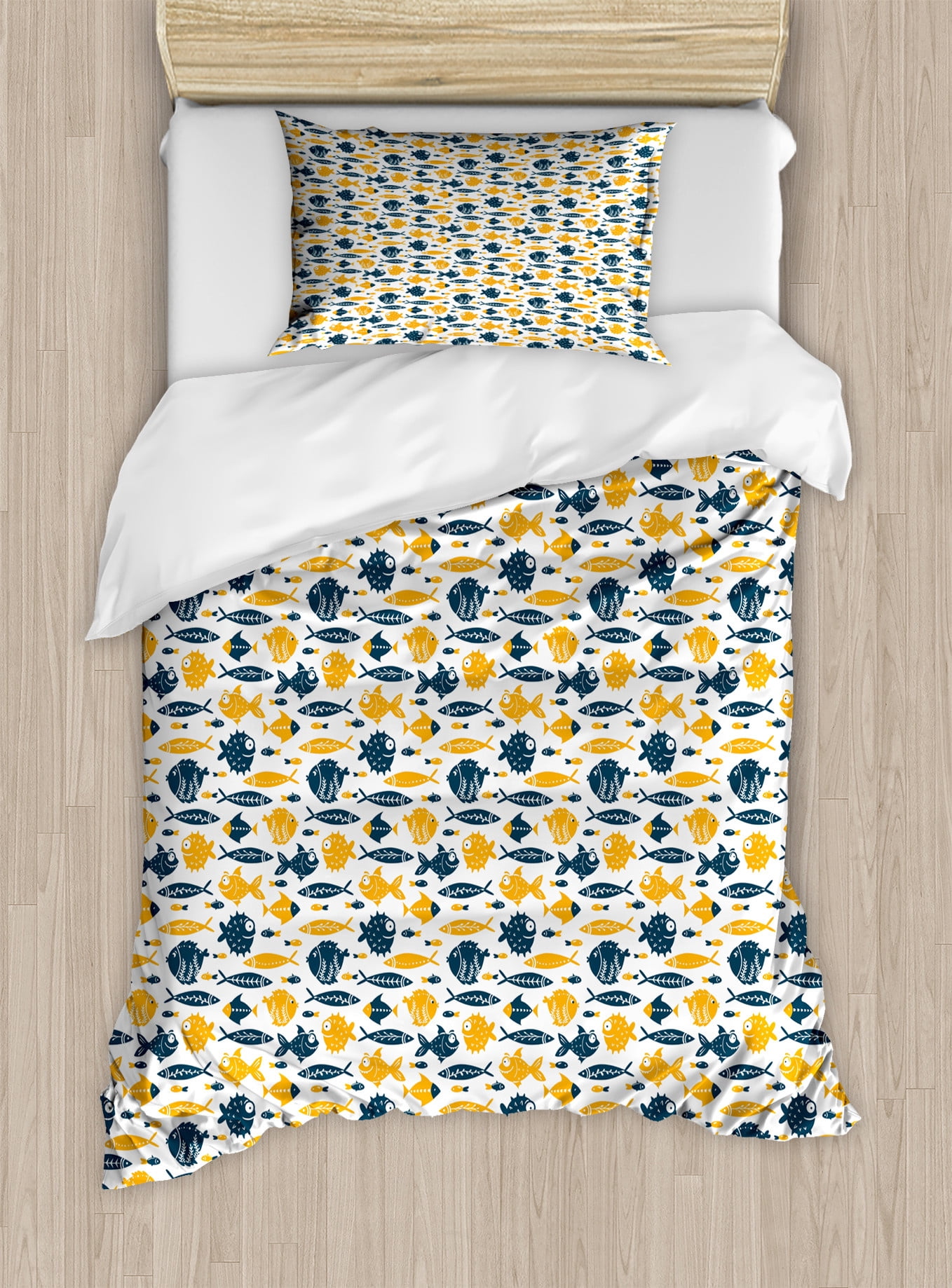 Nautical Duvet Cover Set, Graphical Illustration of Ornamental Bizarre ...