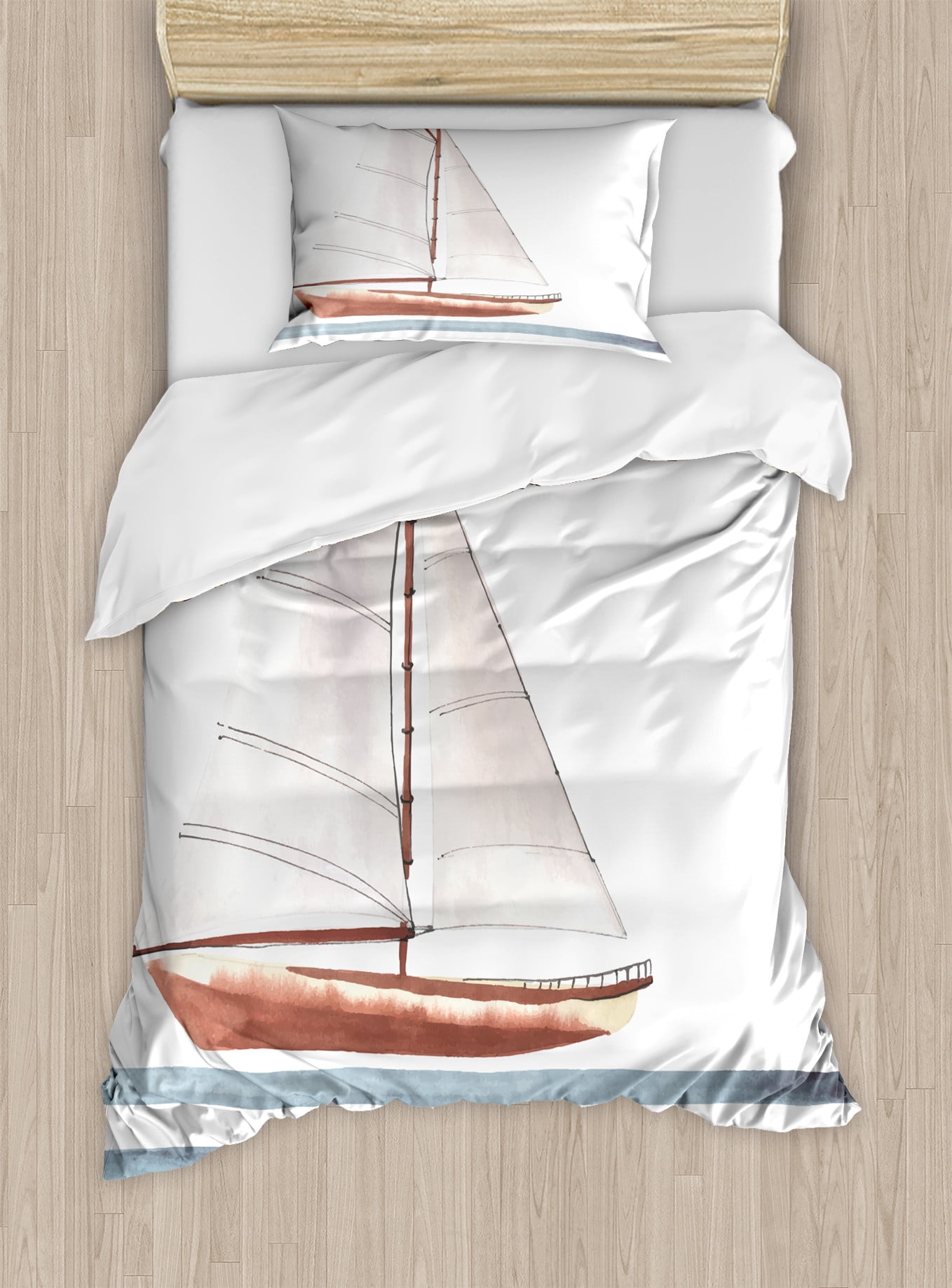 Nautical Duvet Cover Set, Let Your Dreams Sail Words with Boat in Waves ...