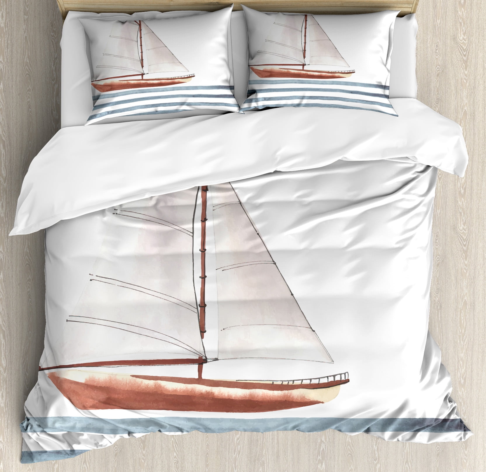Nautical Duvet Cover Set, Let Your Dreams Sail Words with Boat in Waves ...