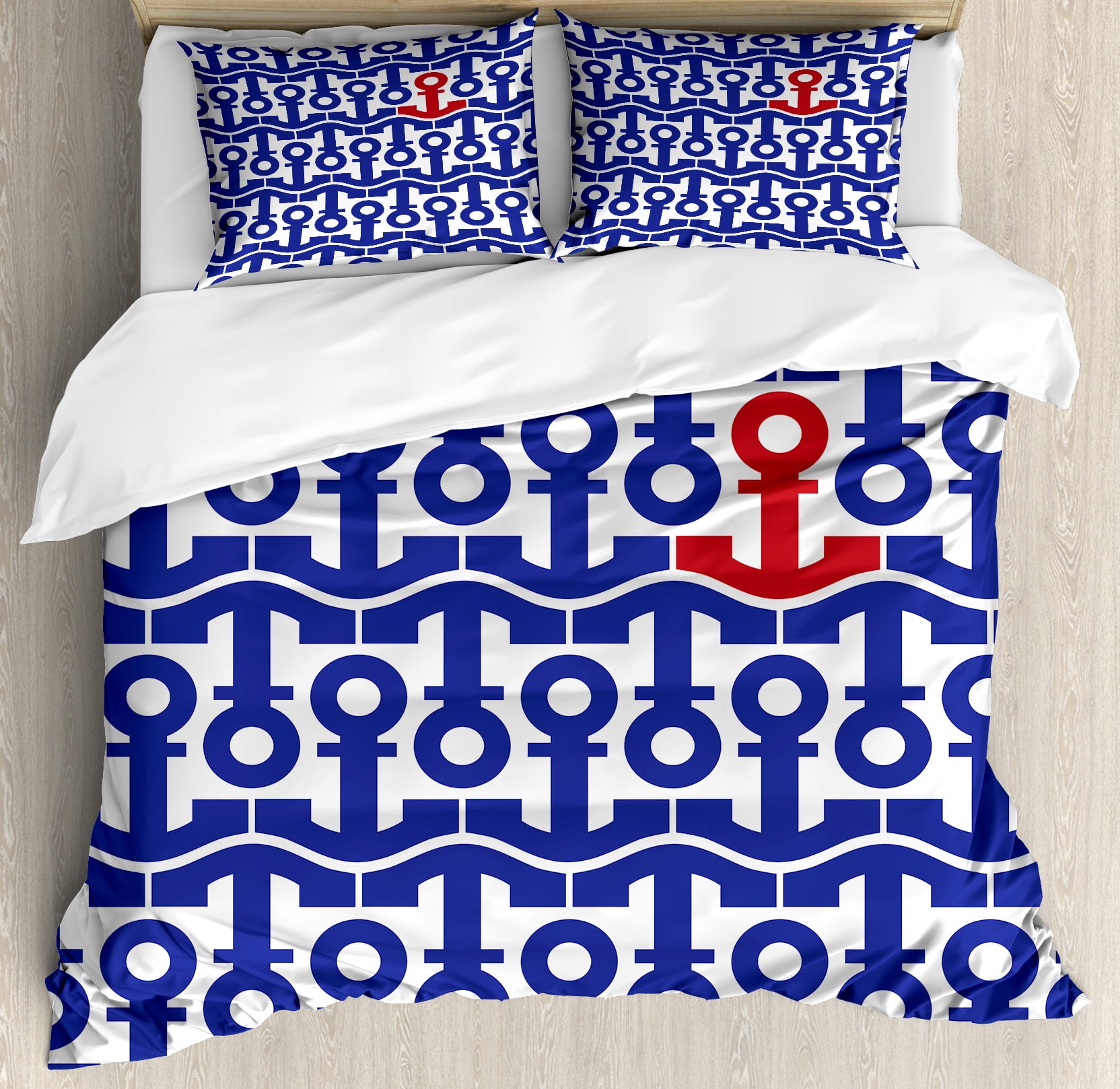 Nautical Duvet Cover Set, Marine Anchors Motif Ship Journey Sea Ocean ...