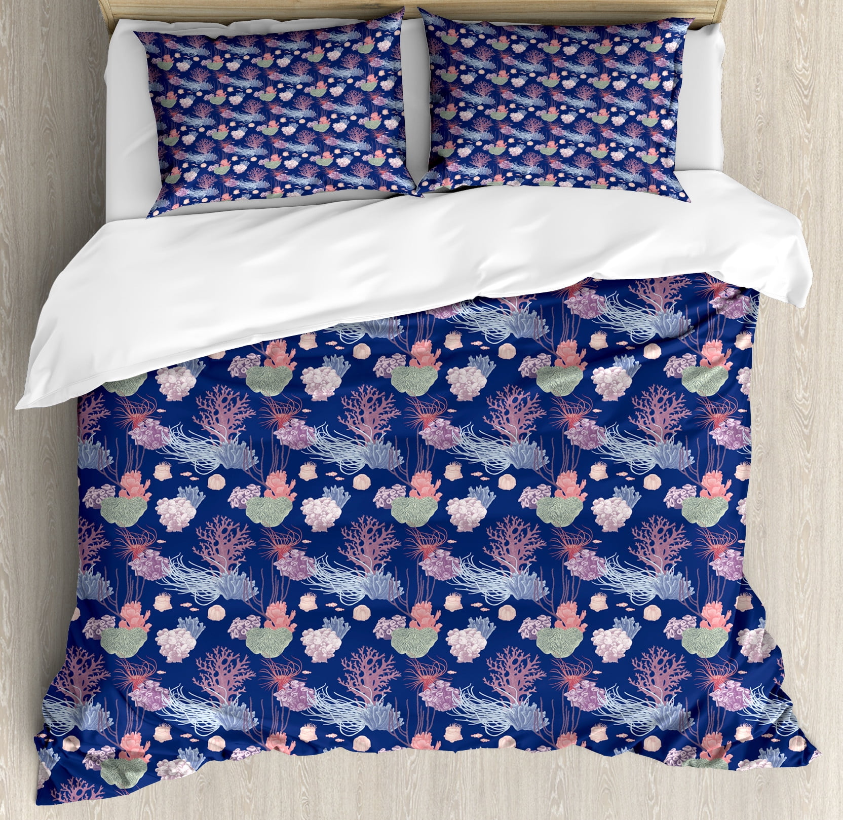 Nautical Duvet Cover Set, Marine Theme Colorful Sea Plants Pattern Hand ...
