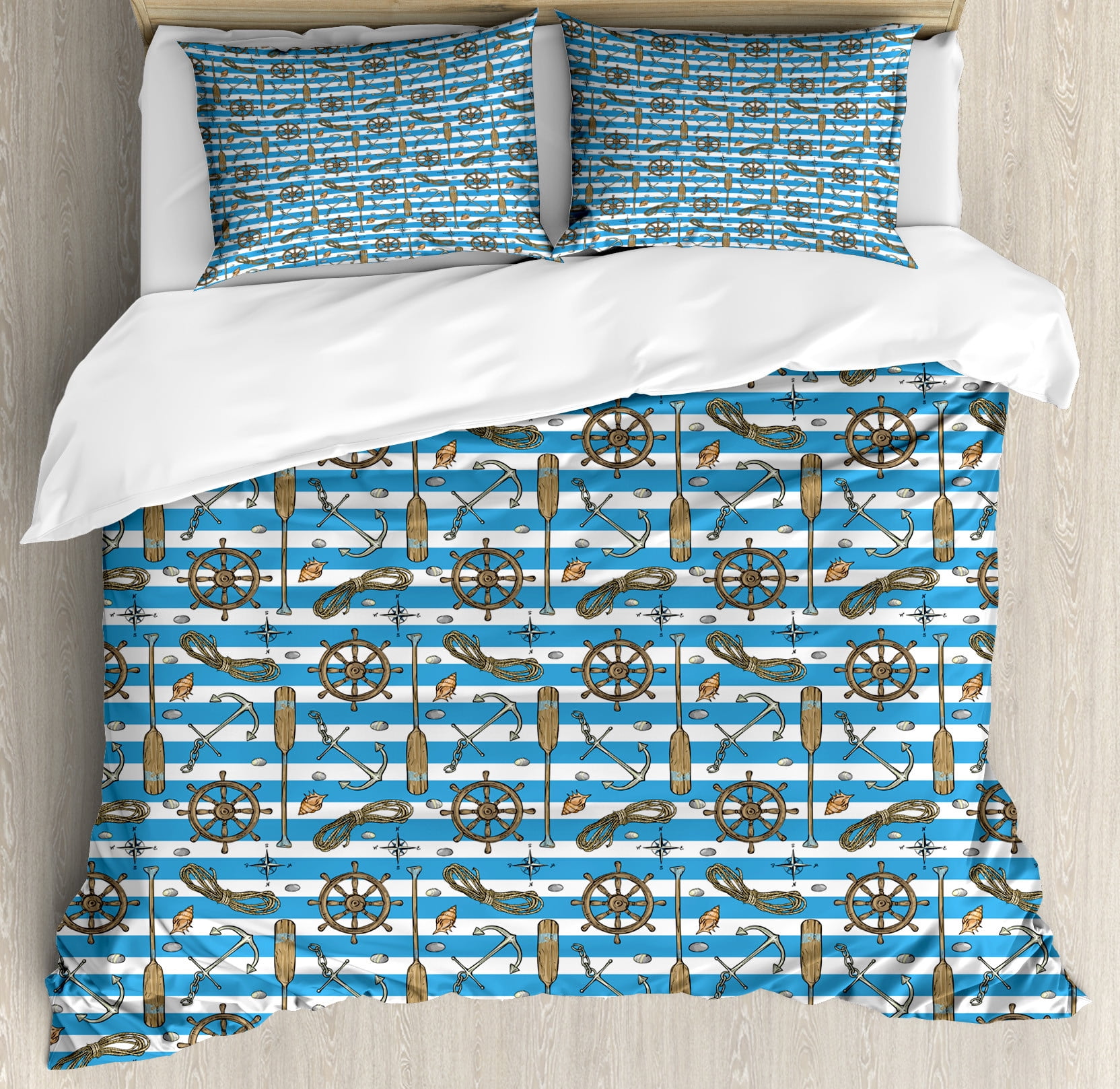 Nautical Duvet Cover Set, Sailor Uniform Stripes Backdrop Cruise ...