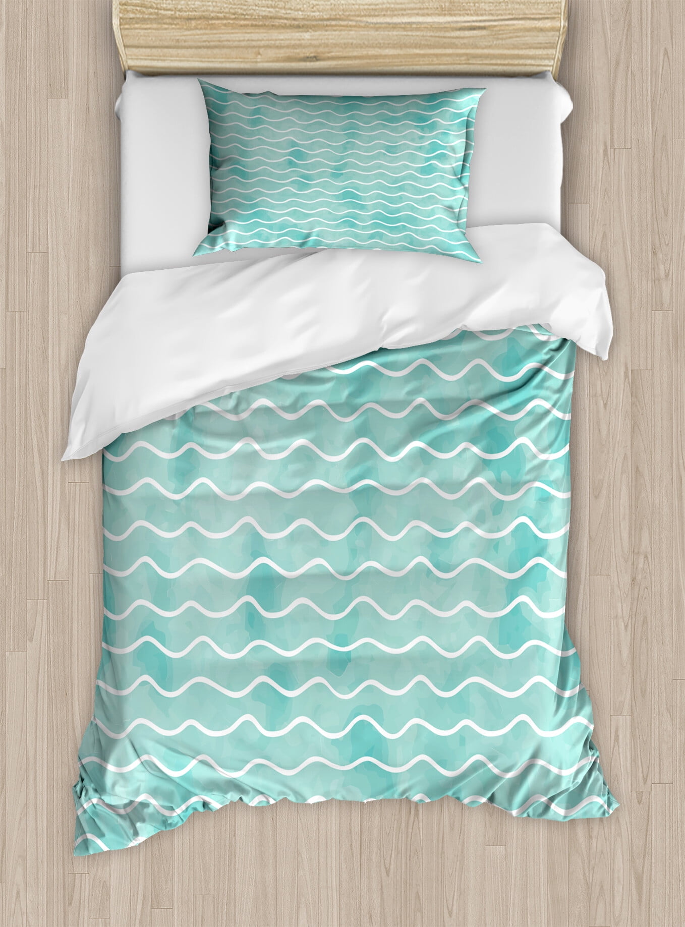 Nautical Duvet Cover Set, Soft Pastel Colored Ocean Sea Waves Pattern ...