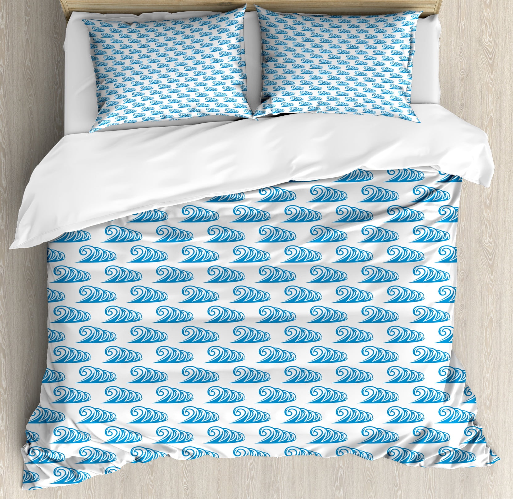 Nautical Duvet Cover Set, Summer Themed Monochromatic Repeating Curling ...